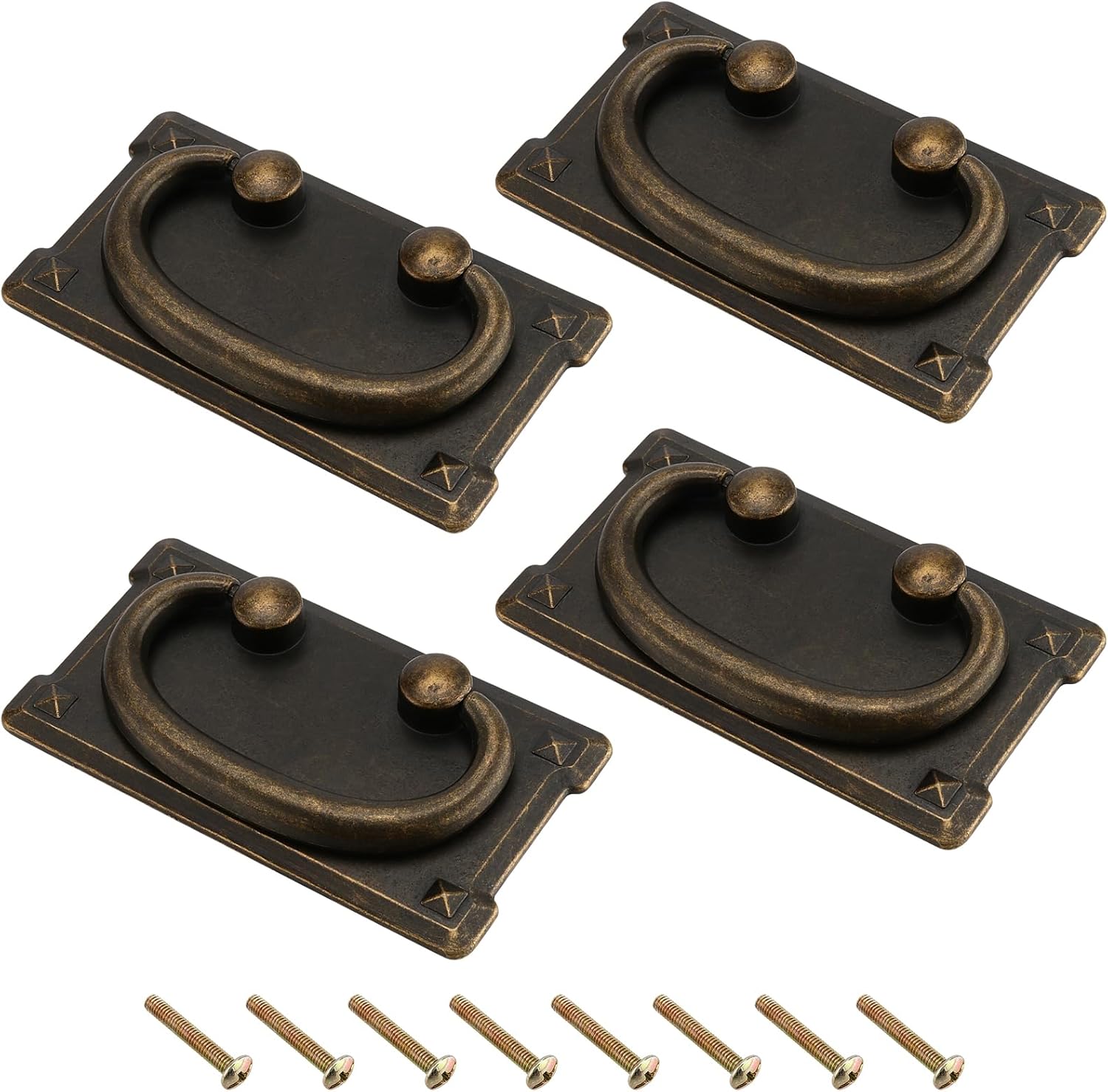 FUNSUEI 4 PCS Drop Ring Pull Handle, Zinc Alloy Antique Brass Drawer ...