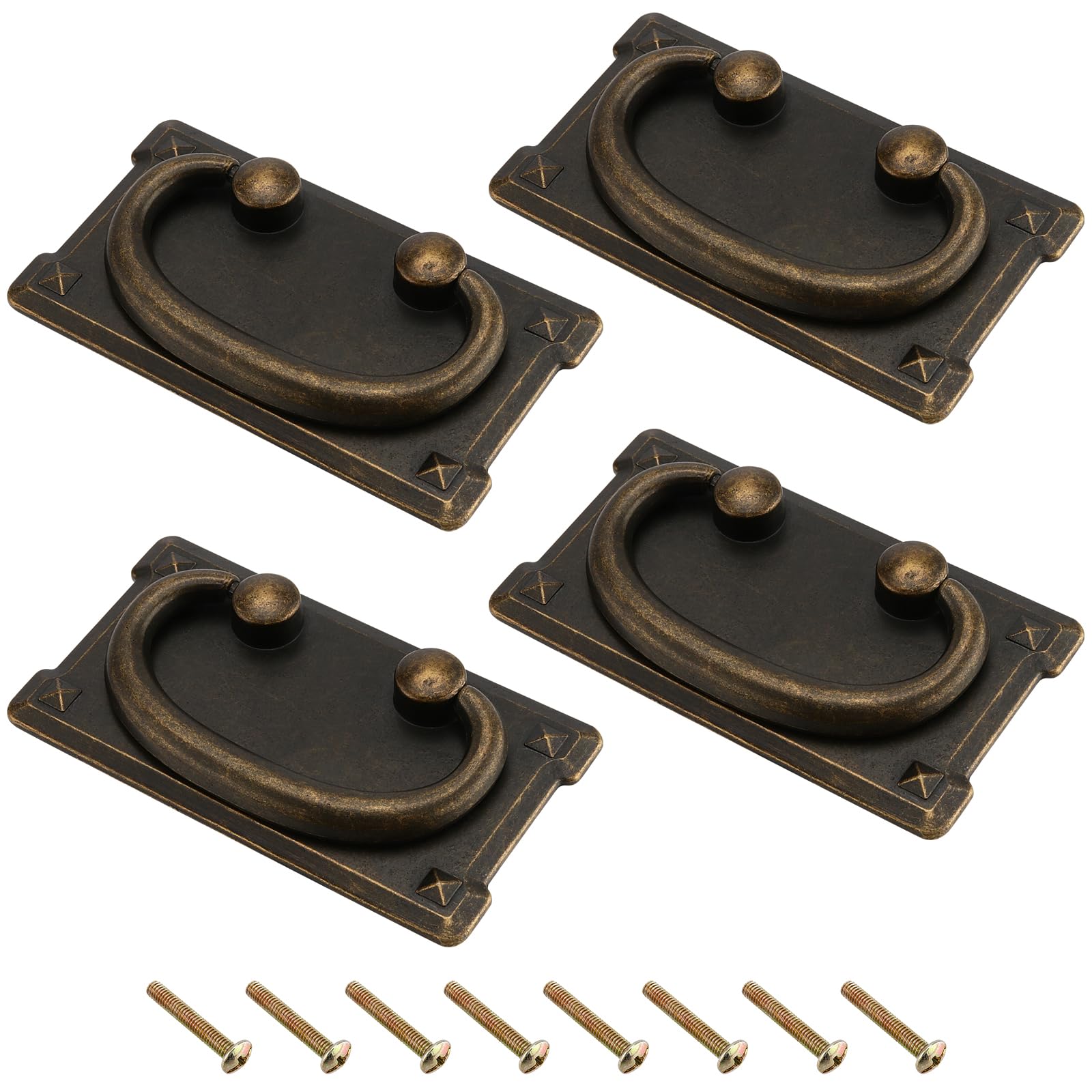 FUNSUEI 4 PCS Drop Ring Pull Handle, Zinc Alloy Antique Brass Drawer ...