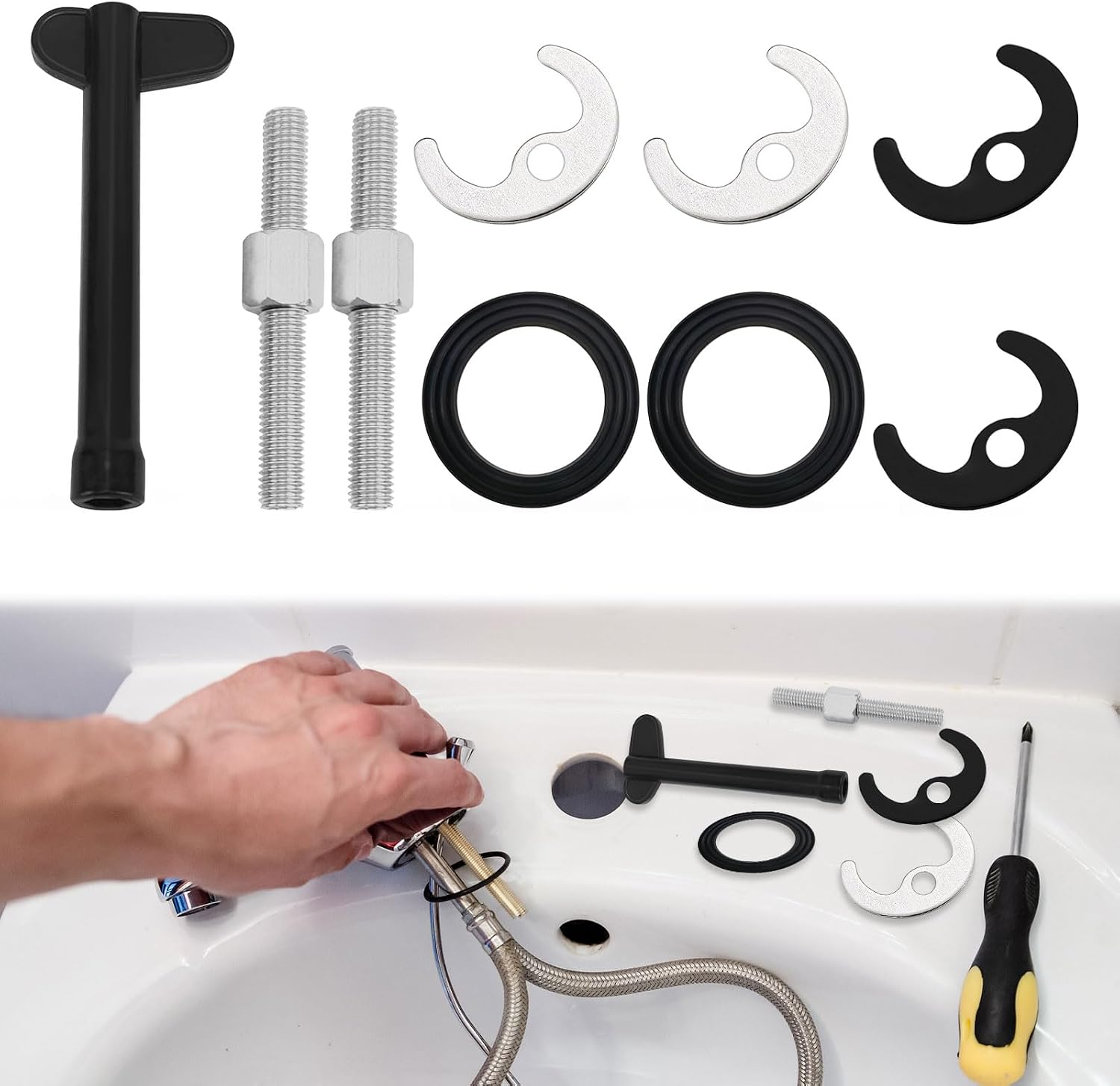 Mono Tap Fixing Kit,9 PCS Monobloc Tap Fixing Kit,Single Hole Hot and ...