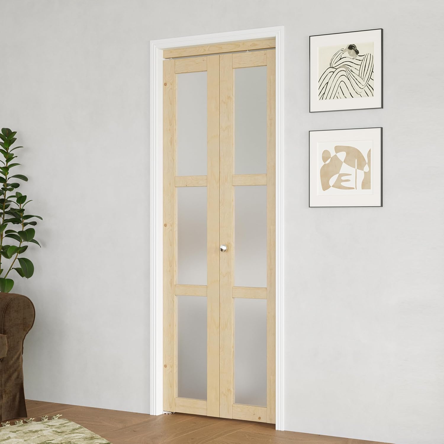 BARNER HOME Bi-Fold Doors, for 30in. x 80 in Opening, 3-lite Tempered ...