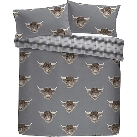 Fusion - Highland Cow - Easy Care Duvet Cover Set - Double Bed Size in Ochre : Amazon.co.uk ...