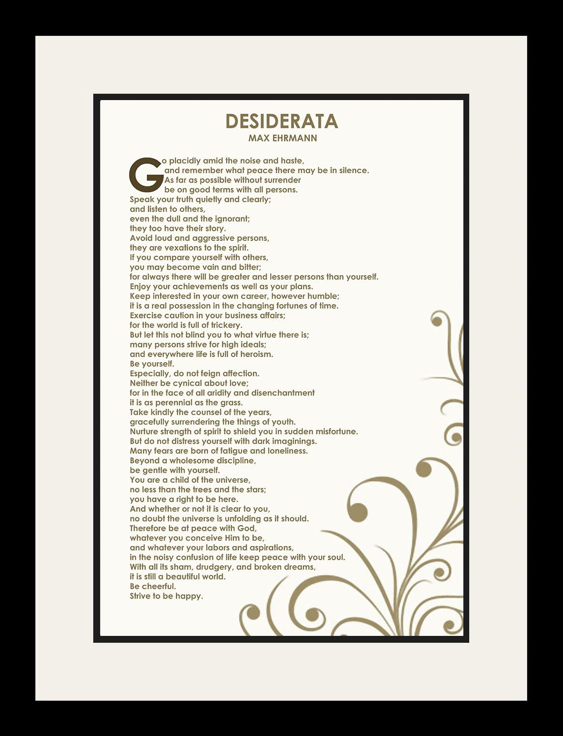 Amazon.com: WeSellPhotos Max Ehrmann Poem “Desiderata” | Motivational ...