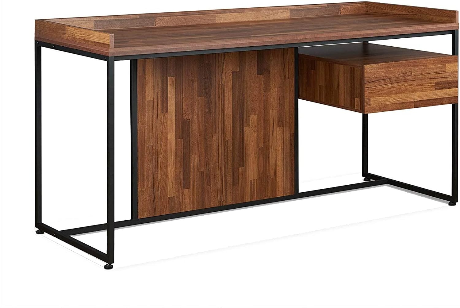 Amazon.com: Benjara Wooden Top Desk With Rectangular Metal frame, Brown ...
