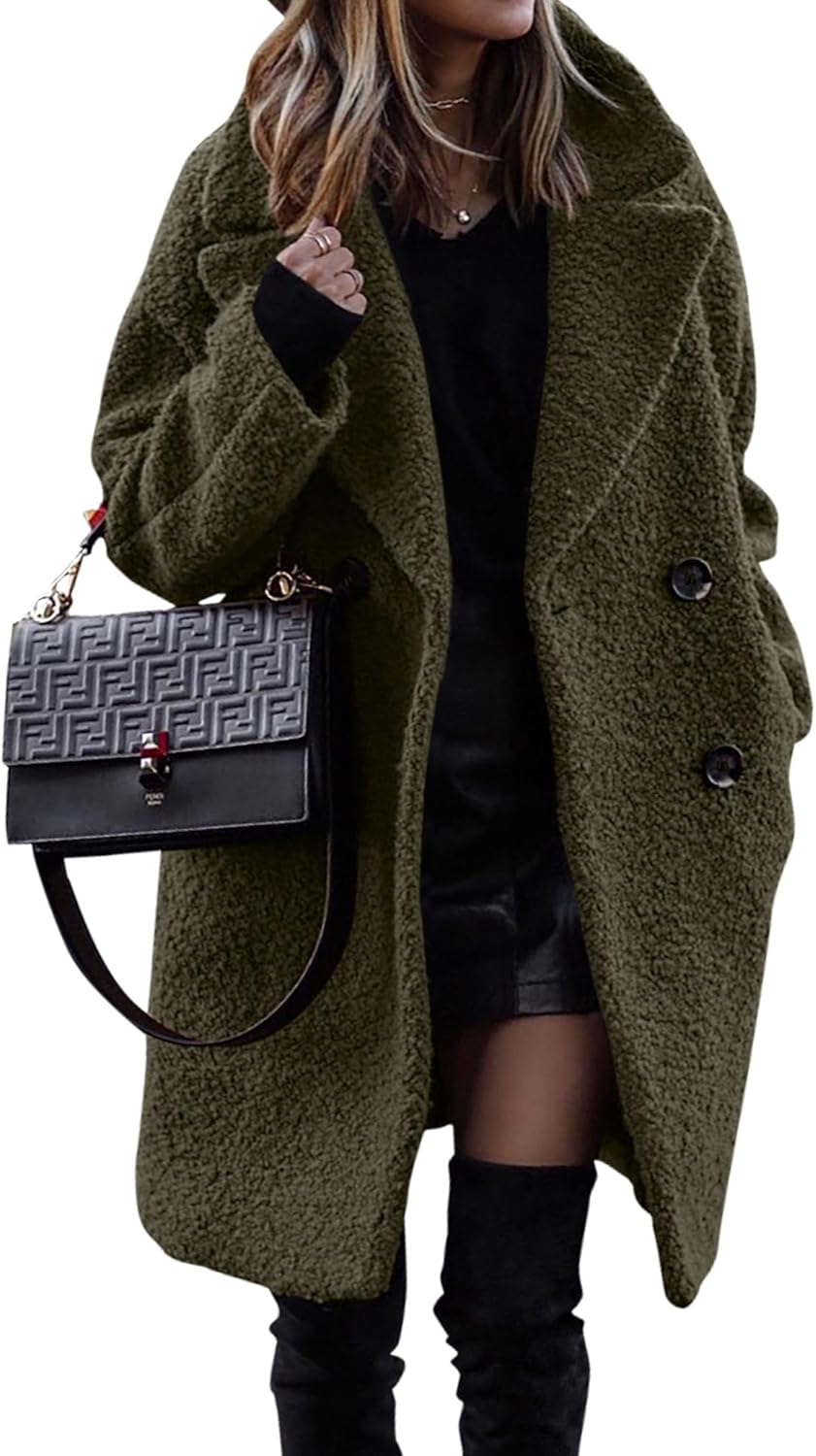 BTFBM Women 2025 Winter Faux Fur Coats Lapel Long Sleeve Fuzzy Fleece ...