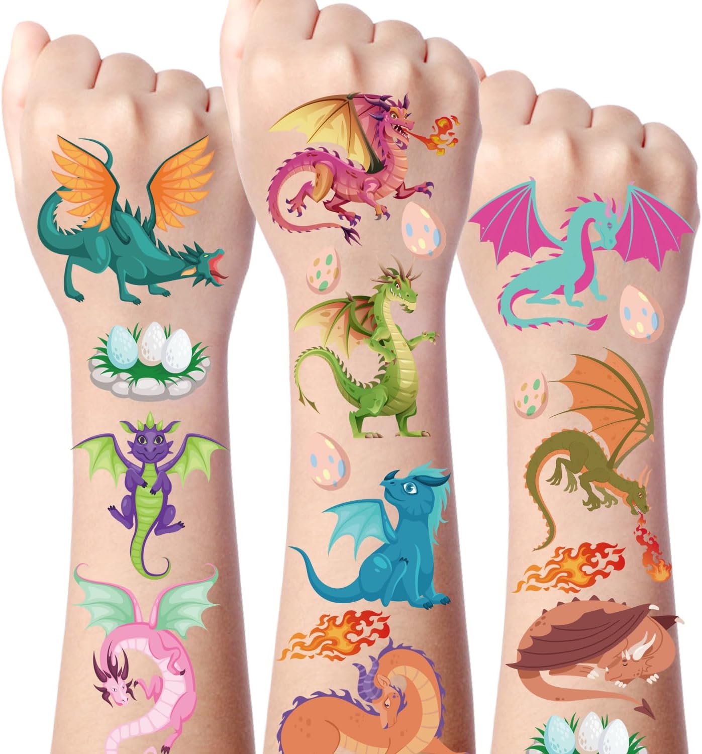 Amazon.com : Fantasy Dragons Temporary Tattoos, Set of 10 Colorful ...