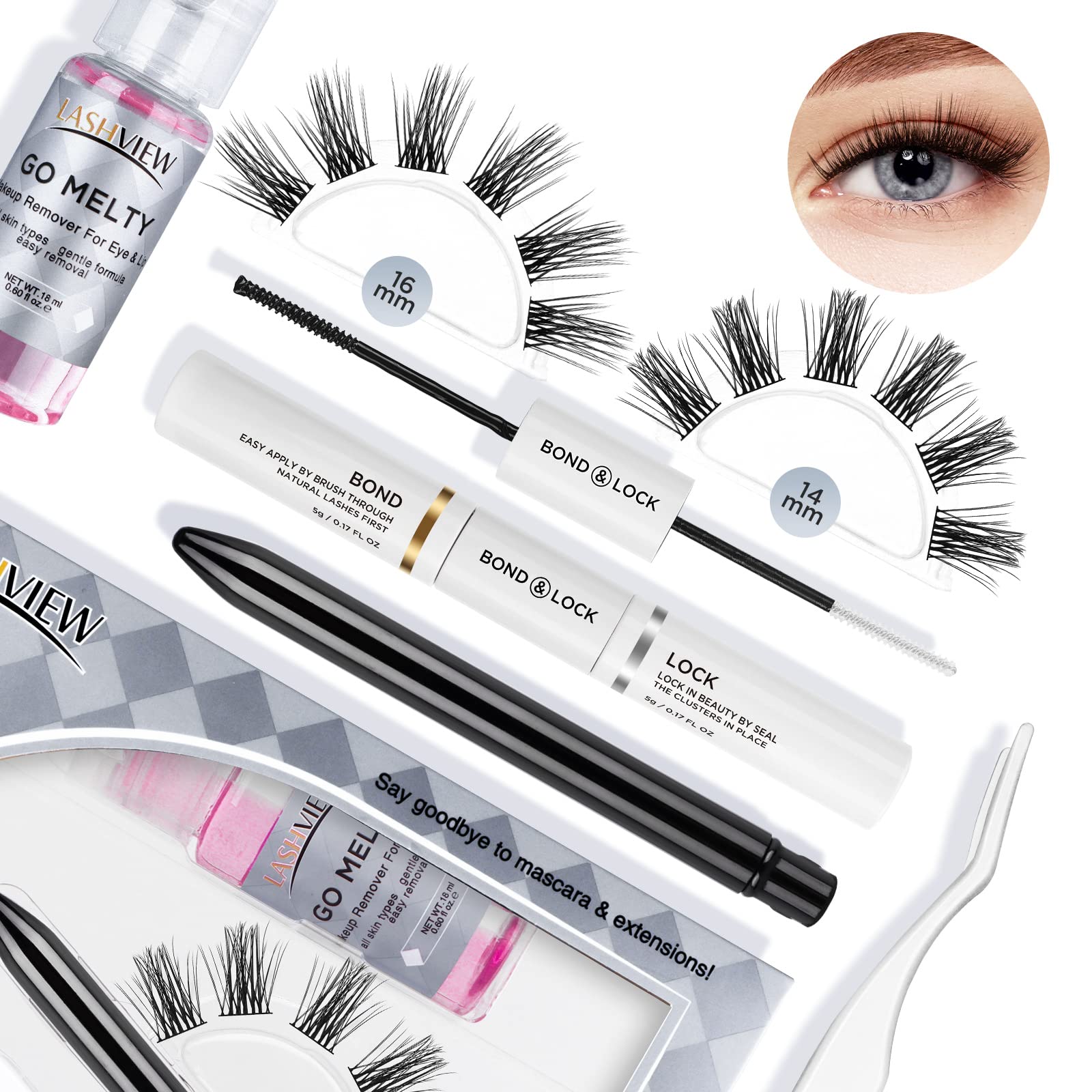 LASHVIEW DIY Eyelash Extension Kit,12 Clusters Volume Lashes Set with ...