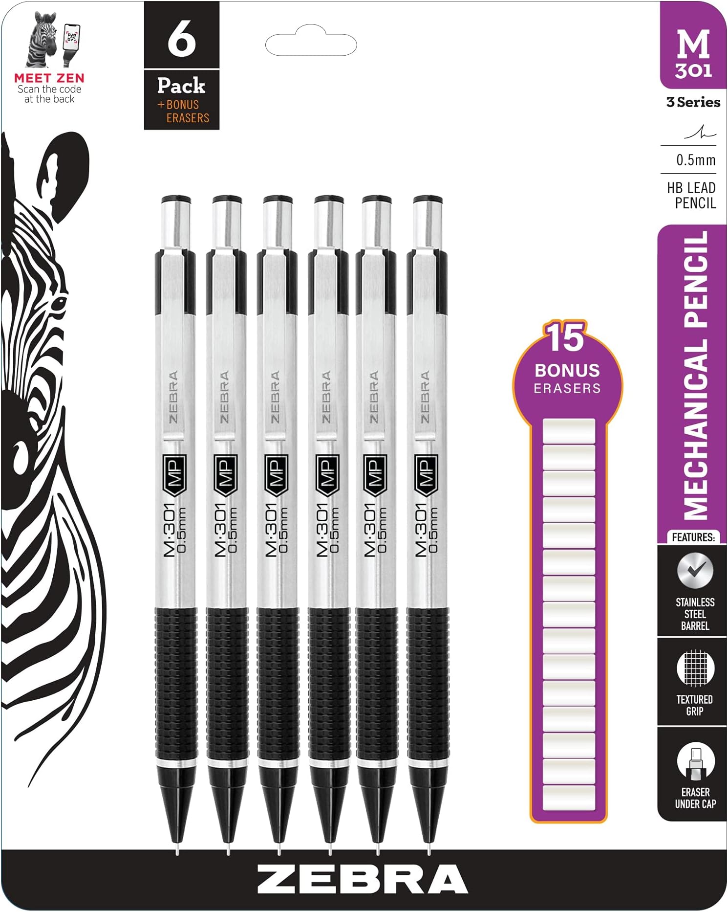 Amazon.com : Zebra Steel Mechanical Pencil 9 Pack M-301 Bonus Lead and ...