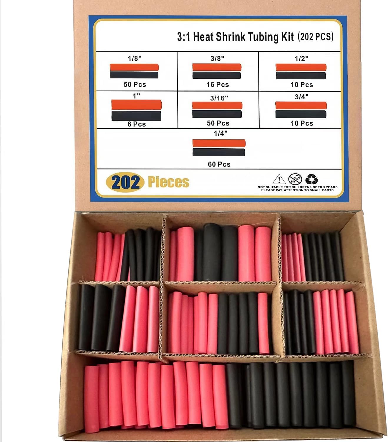 202 PCS Wire Heat Shrink Tubing Kit Adhesive Lined, 3:1 Ratio ...