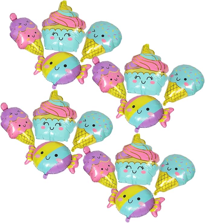 Vaguelly 16 Pièces Ballons Aluminium Candy et Glace Forme Bonbon Décoration Thème Fête ...