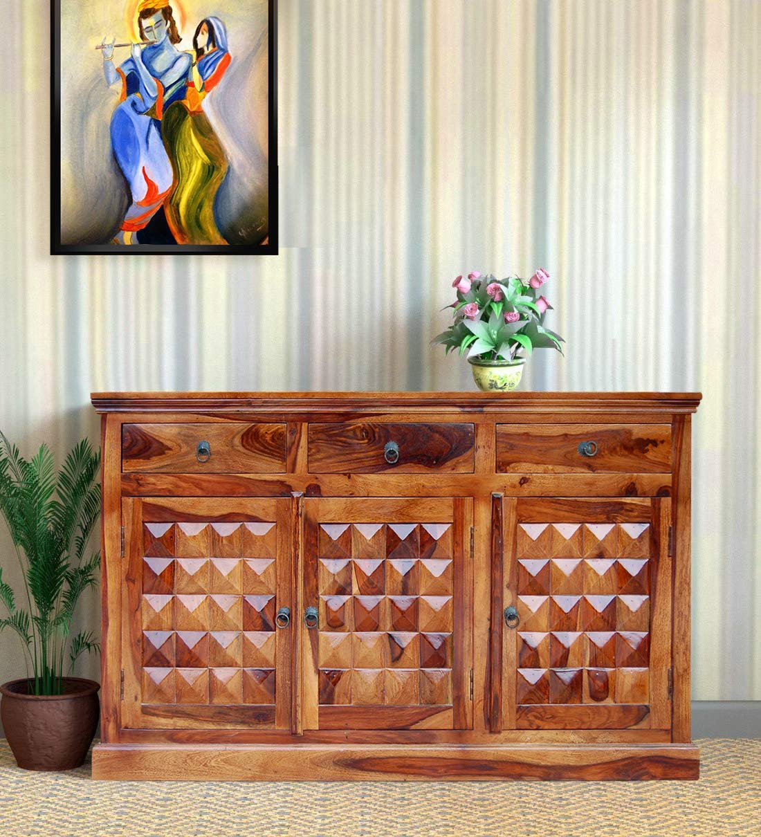 BM WOOD FURNITURE Dimond Designe Wooden Sideboard Cabinets for Living ...