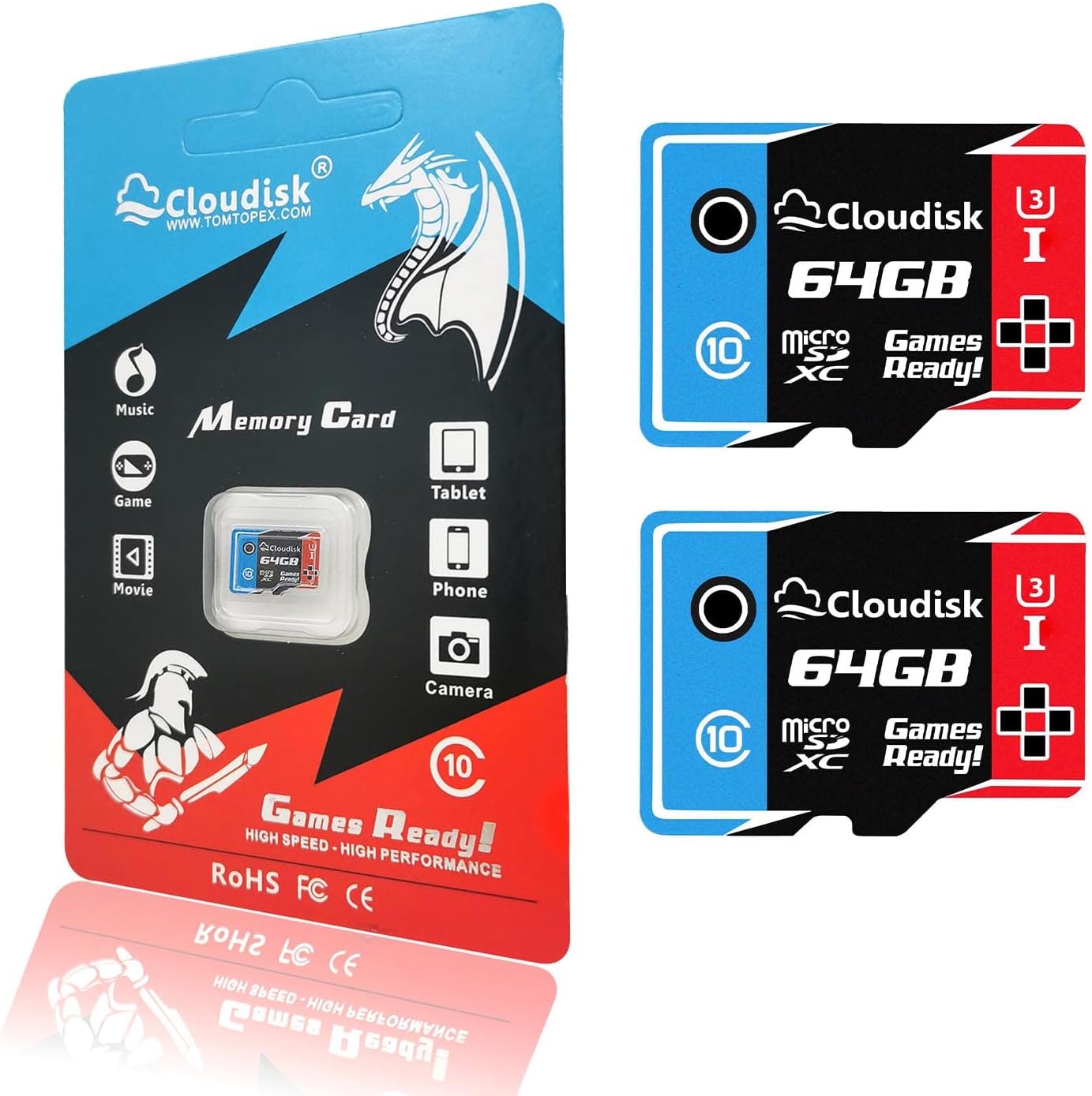 Amazon | Cloudisk 2枚のマイクロSDカード64 GB U 3 Class 10マイクロSDXC高速メモリカードは、ゲーム ...