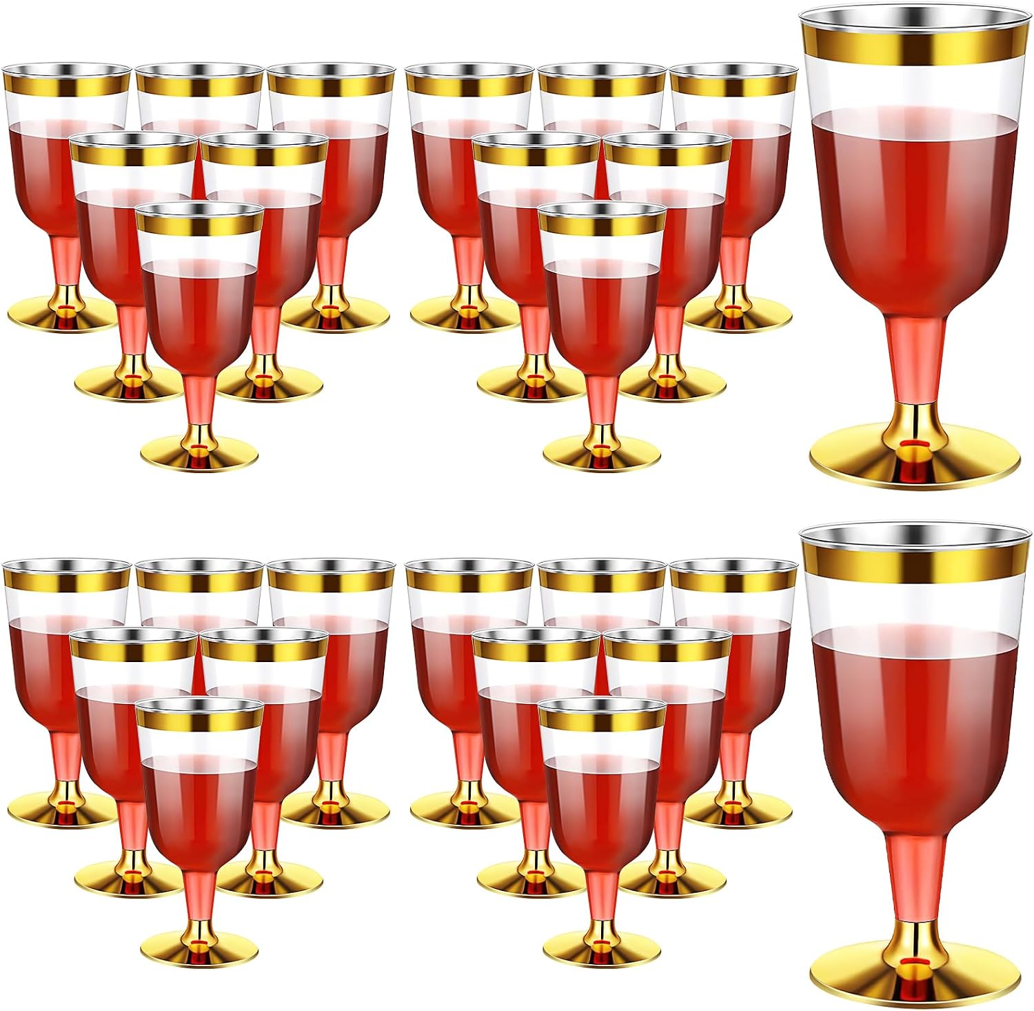 50Pcs Disposable Wine Glasses, 7 oz Plastic Party Wine Cups with Gold ...