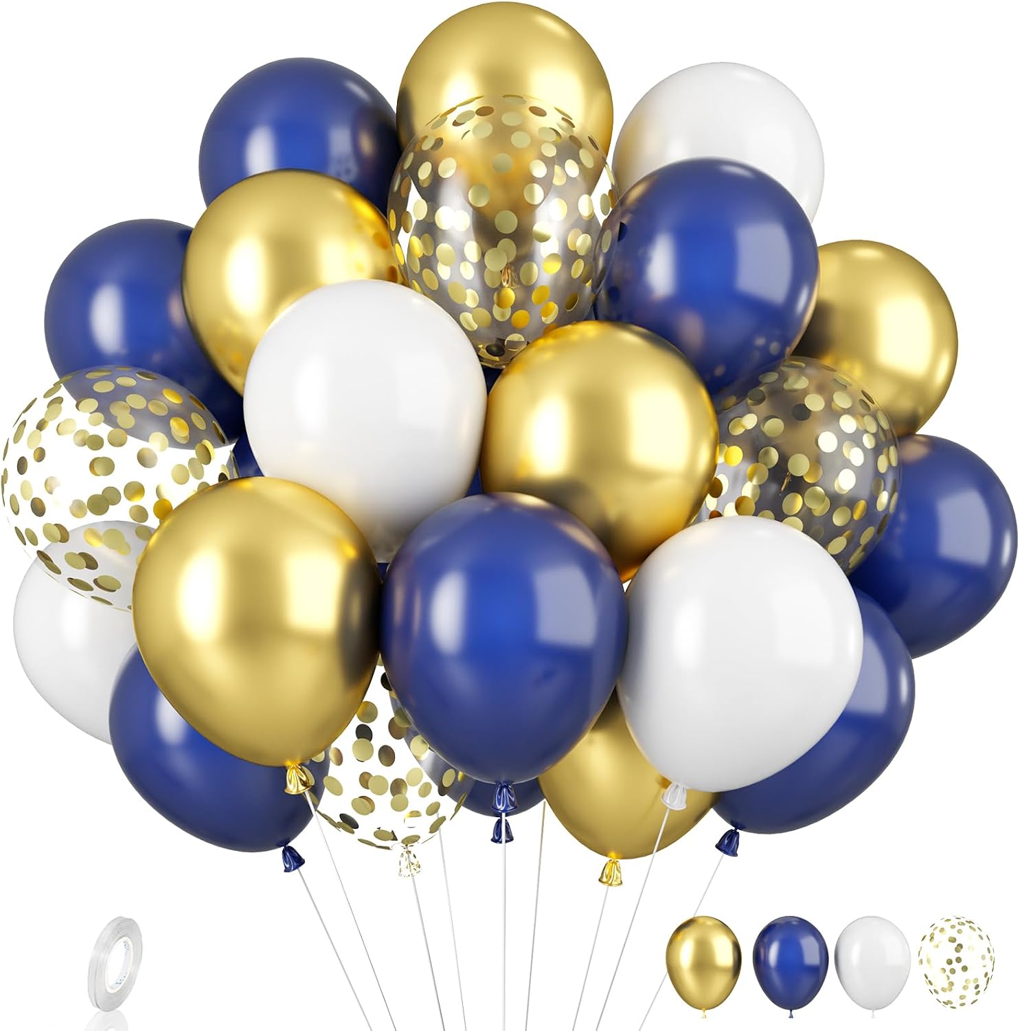 Amazon.com: Navy Blue and Gold Balloons - Gold Confetti Balloons for ...