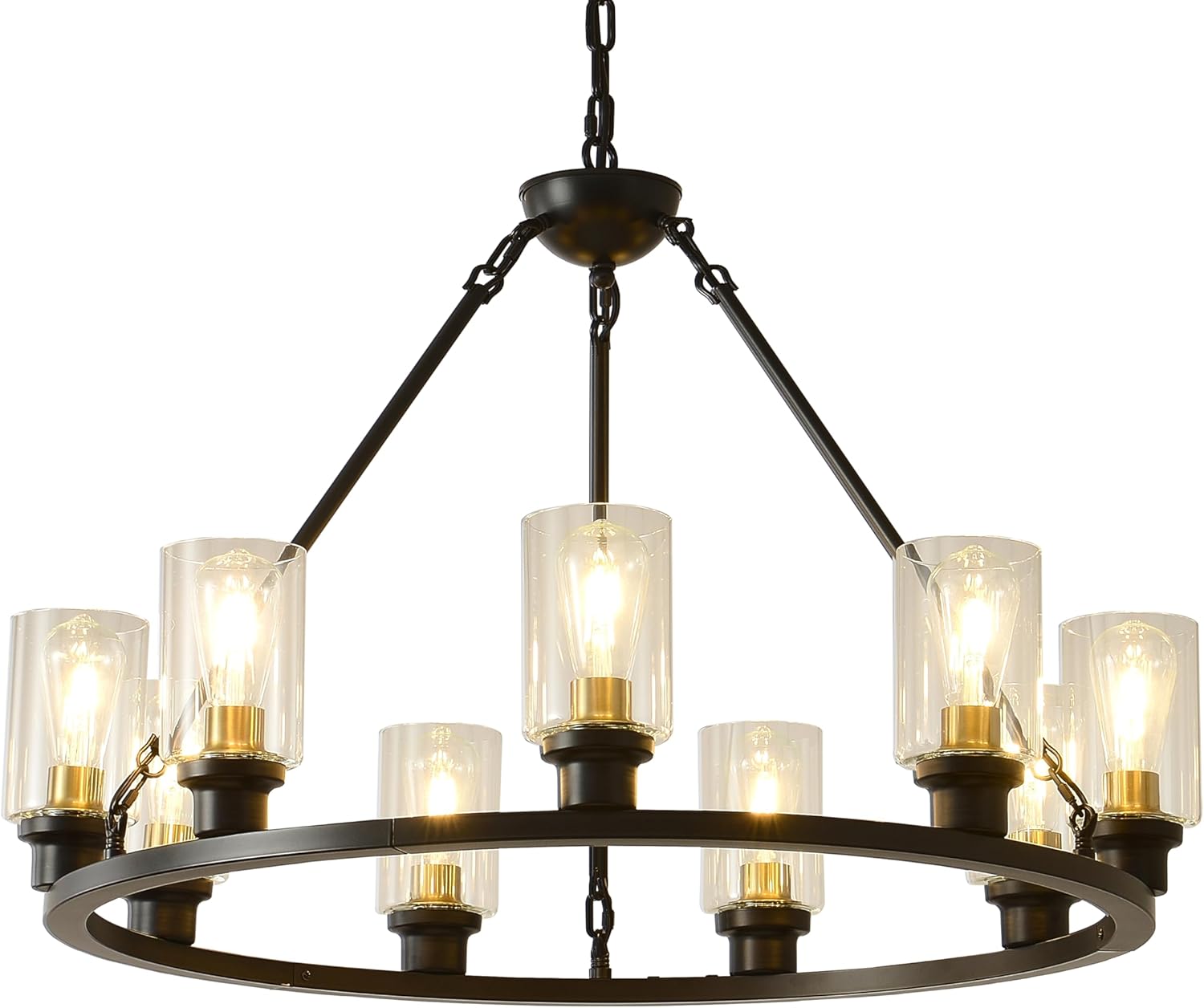 32" Large Farmhouse Black Wagon Wheel Chandelier 9 Light Rustic Wagon ...