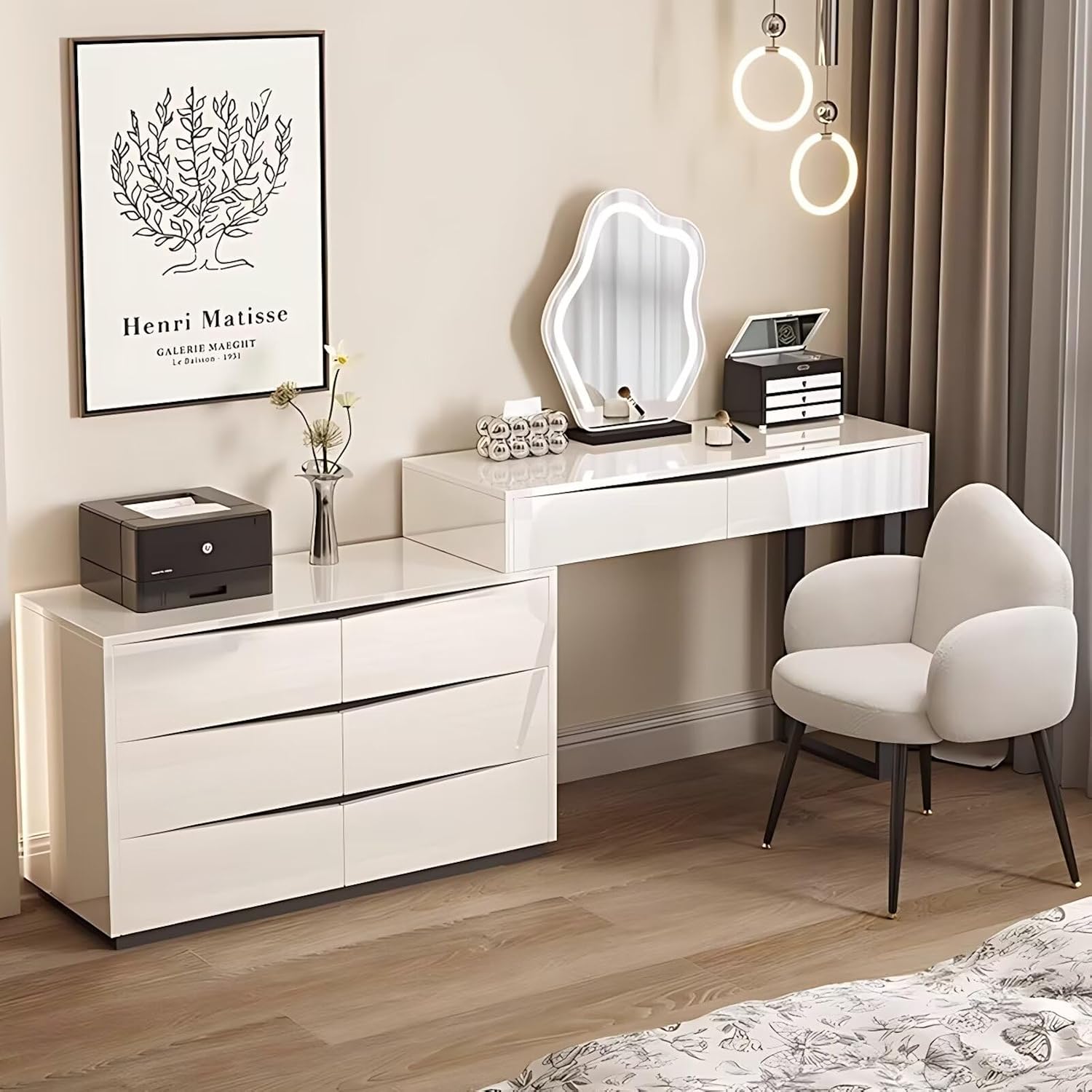 Amazon.com: LPP-AWH High Gloss Vanity Desk - Luxury Makeup Vanity with ...