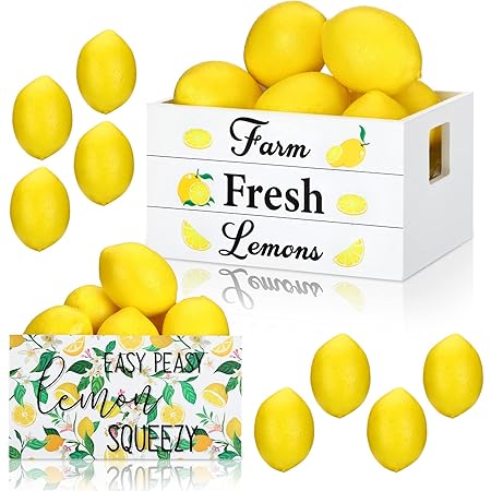 Amazon.com: Marsui Lemon Decor Mini Wooden Crate Set Summer Tiered Tray ...
