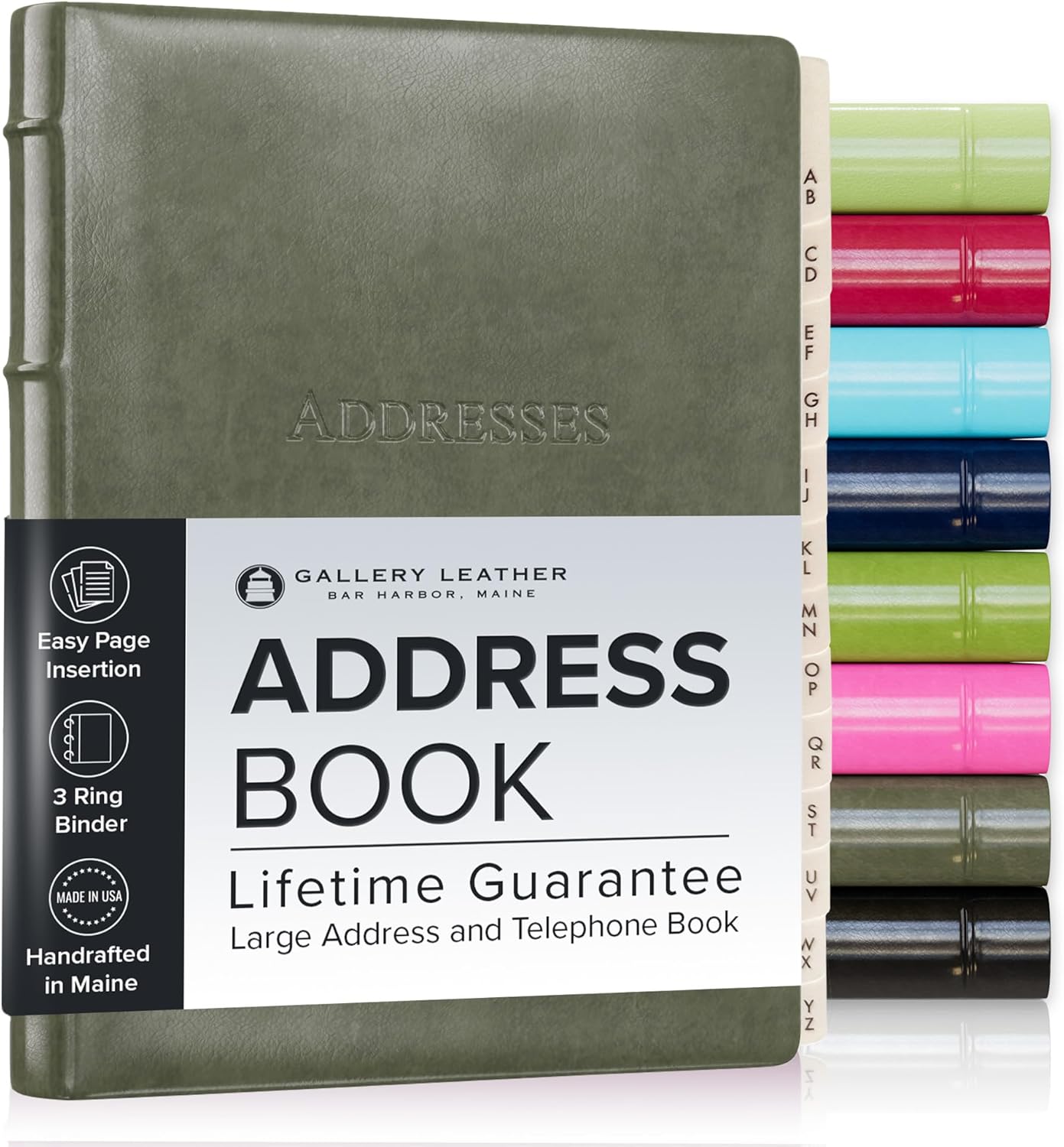 Amazon.com : Gallery Leather Large Address Book with Alphabetical Tabs ...