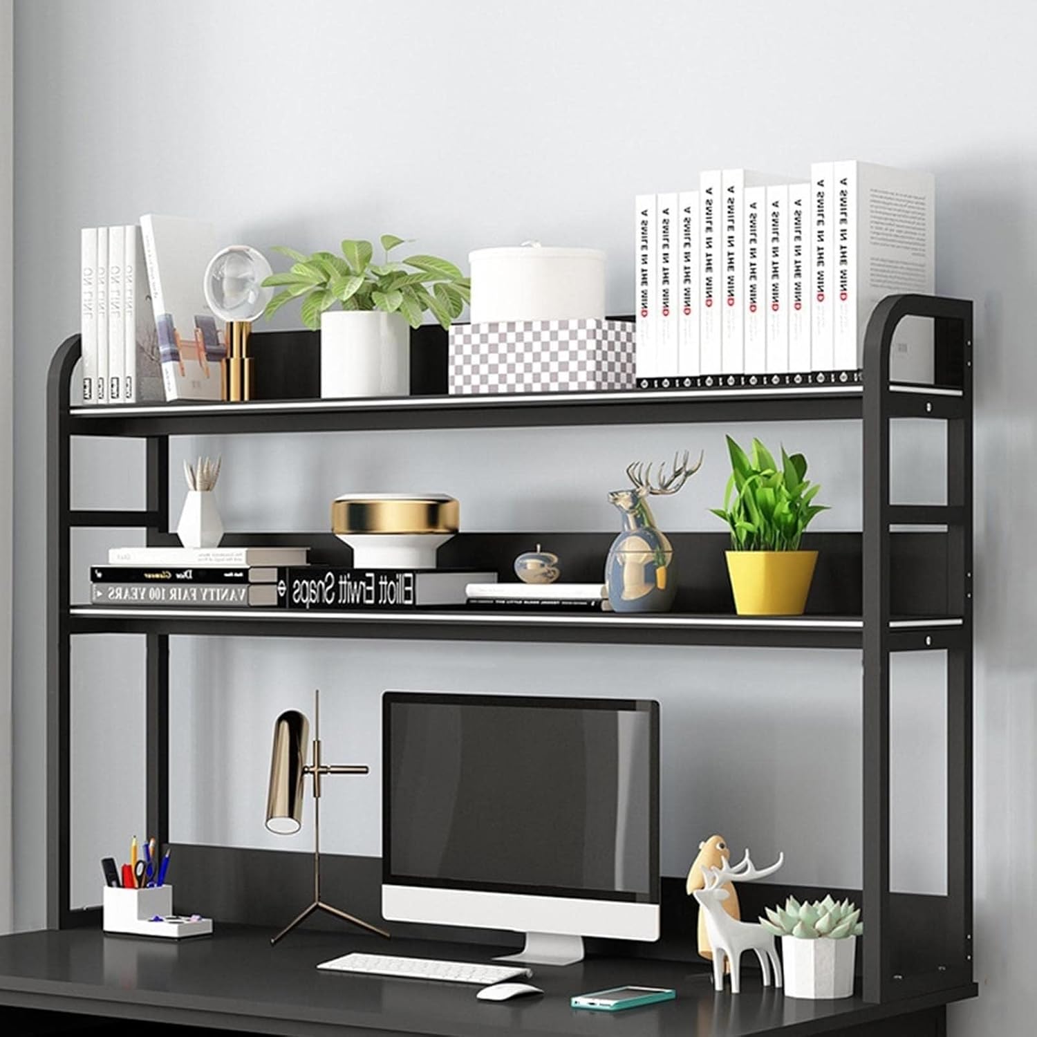 Amazon.com: Adjustable Desk Bookshelf - Desktop Bookshelf, 2 Tier ...
