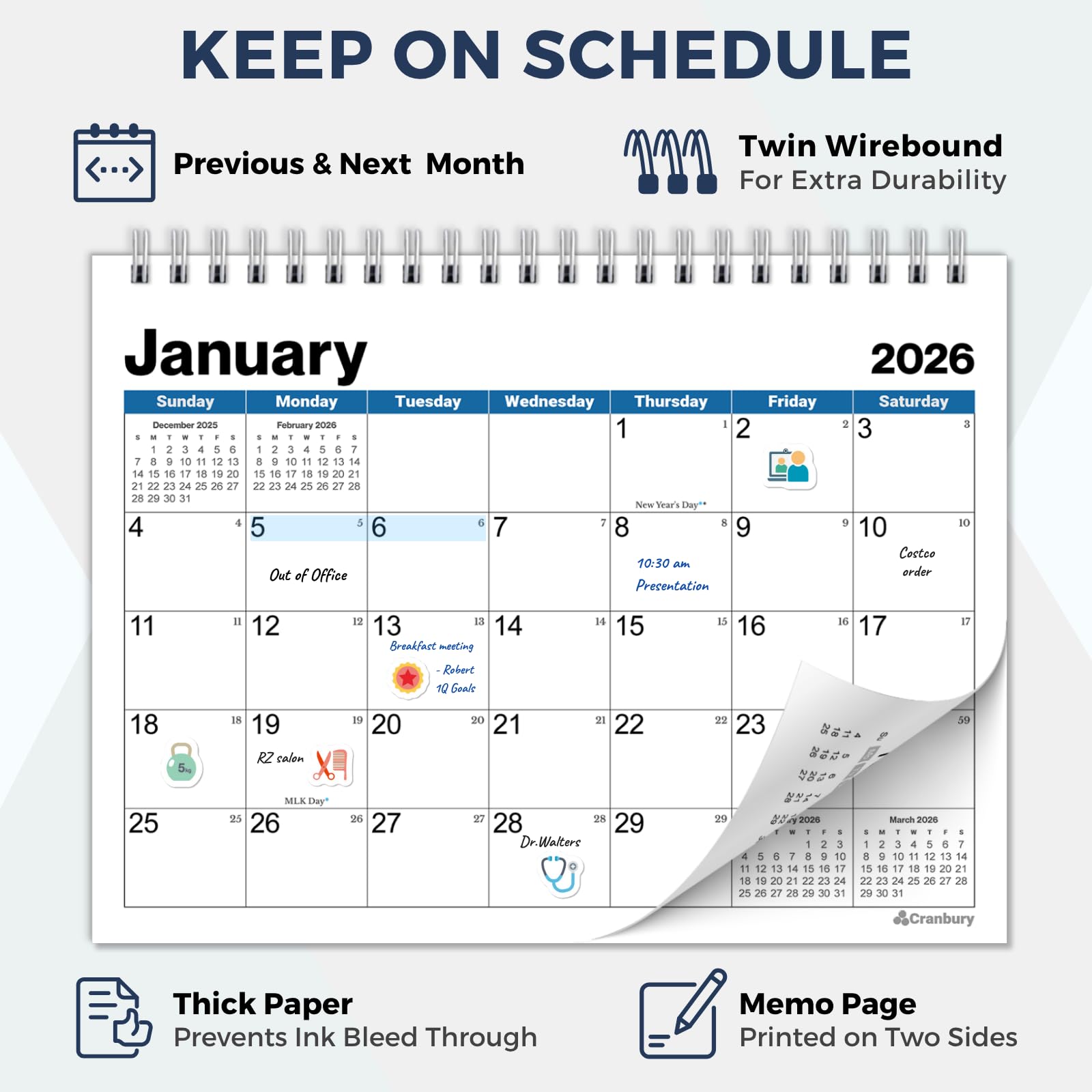 Snapklik.com : CRANBURY Small Desk Calendar 2025-2026, Standing Flip ...