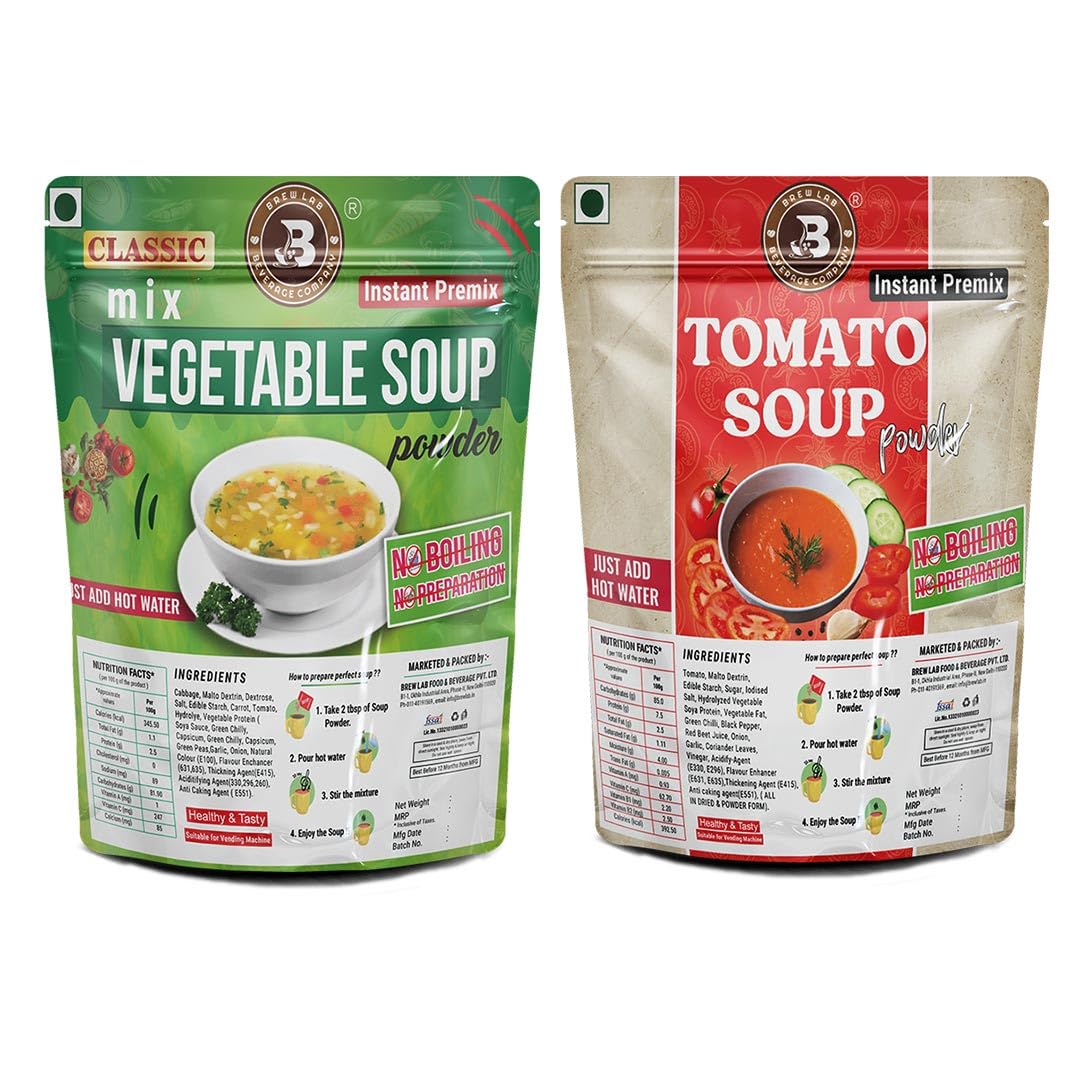 Brew Lab Mix Veg & Tomato Soup Powder Combo | Suitable For Vending ...