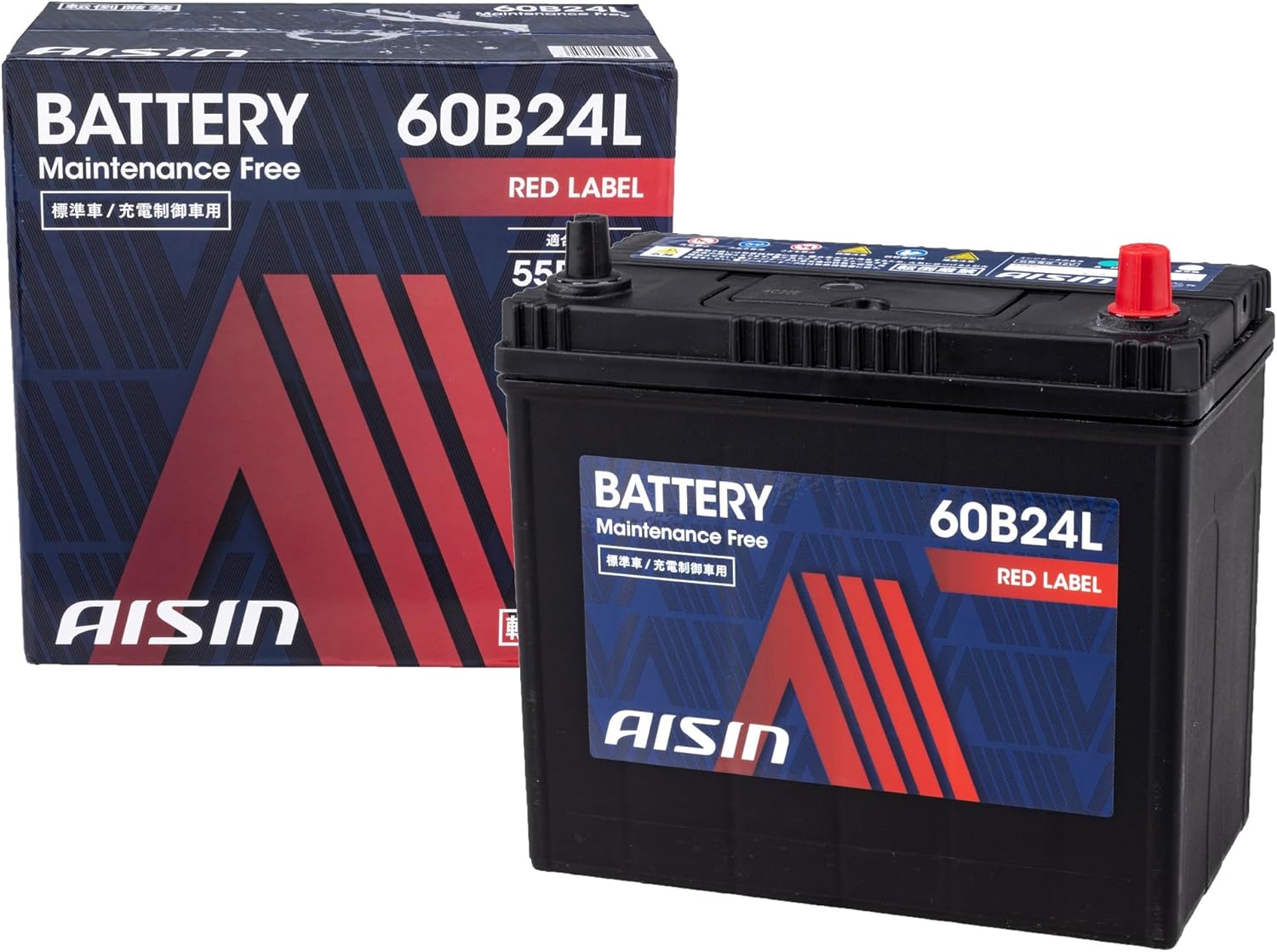 Amazon | アイシン(AISIN) 車用 バッテリー 60B24L (55B24L 46B24L) 標準車/充電制御車対応 RED ...