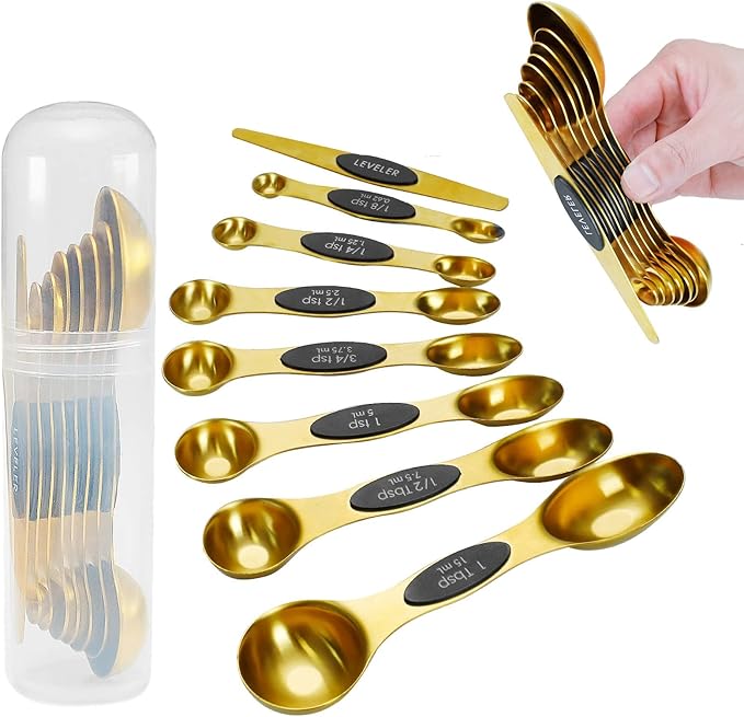 Amazon.com: RMERVE Magnetic Measuring Spoons Set of 8 for Kitchen, Gold ...