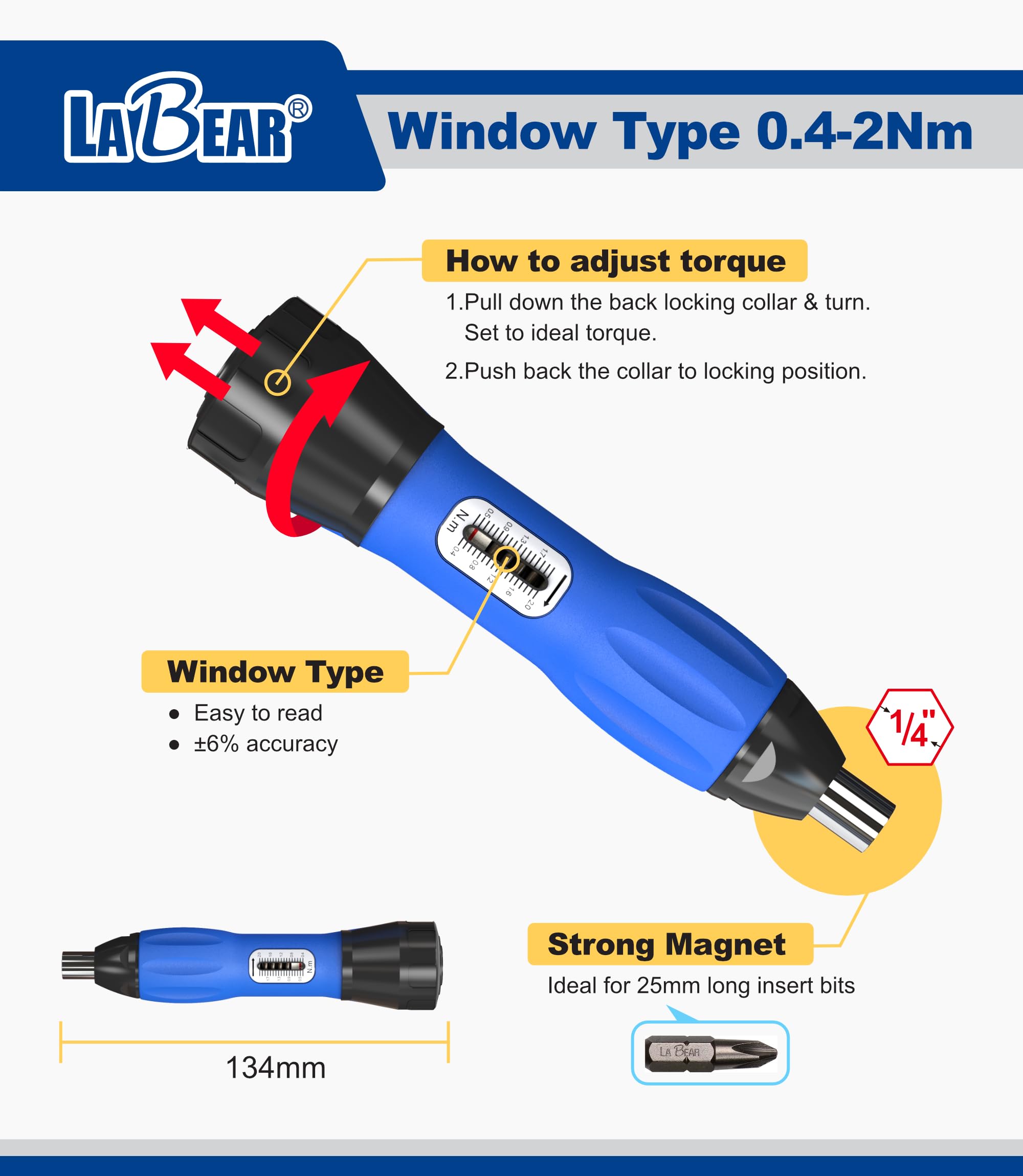 Snapklik.com : LABEAR- 23PCS 1/4"Dr. 2-10Nm Torque Wrench Screwdriver Set