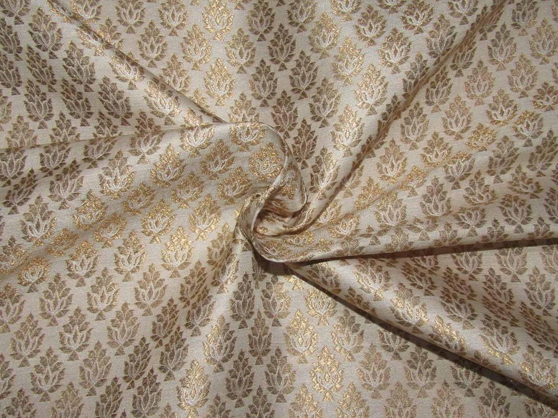 Amazon.com: Silk Brocade Fabric Ivory x Metallic Gold 44"BRO761[2] by ...