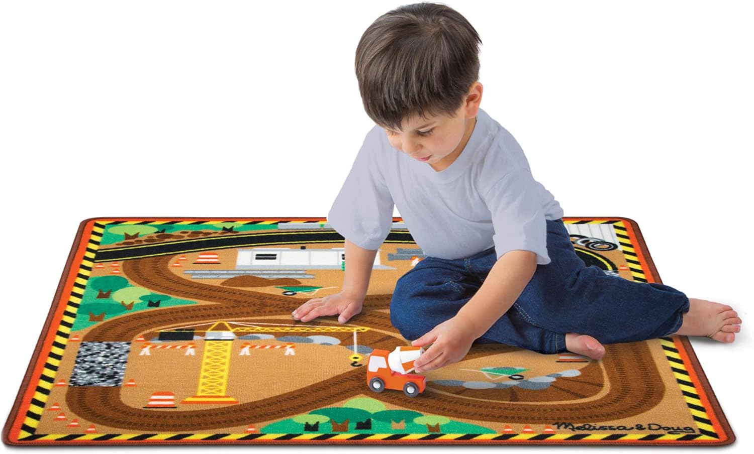 Melissa & Doug Round the Construction Zone Work Site Rug With 3 Wooden ...