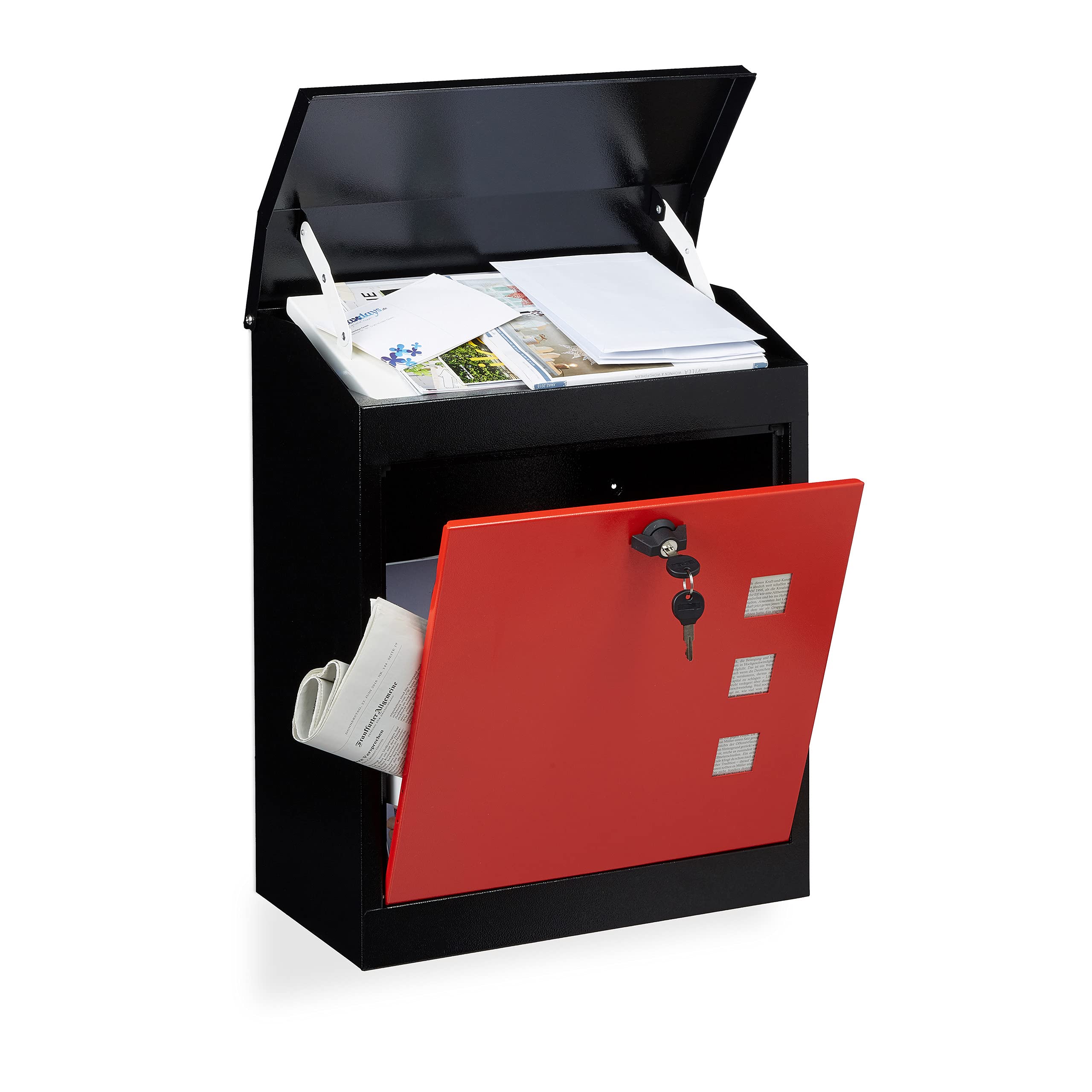 Relaxdays Large Letterbox, Steel, Security Flap, Lock, HxWxD: 53 x 43.5 ...