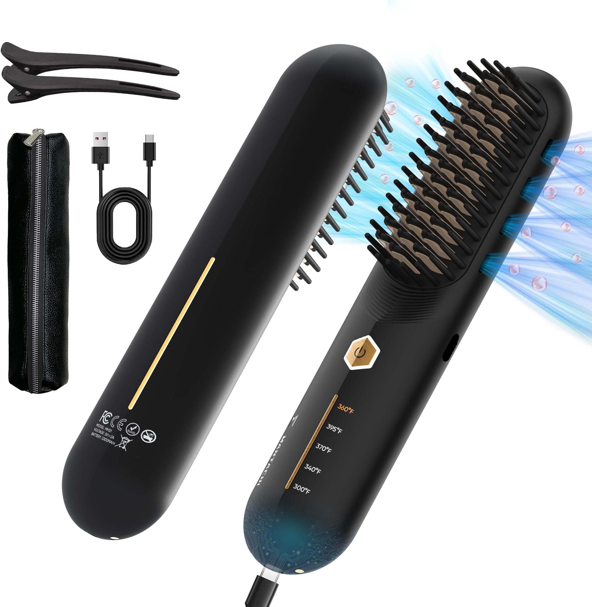 Amazon.com : VAGITTO Cordless Hair Straightener Brush for Travel ...