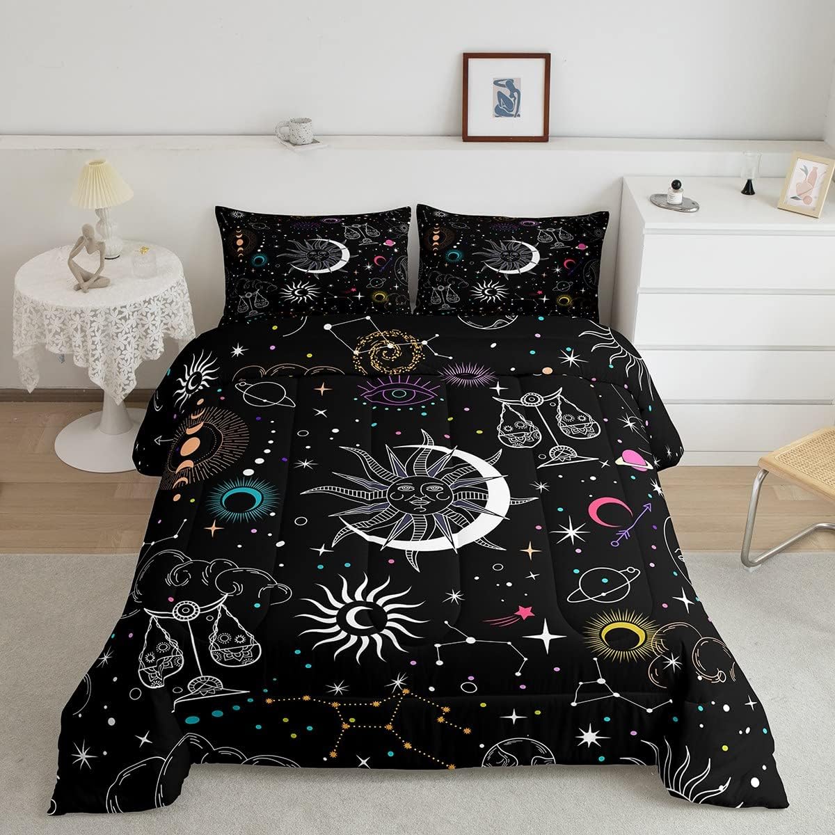 Erosebridal Sun & Moon Comforter Set Twin Size Bohemian Stars Galaxy ...