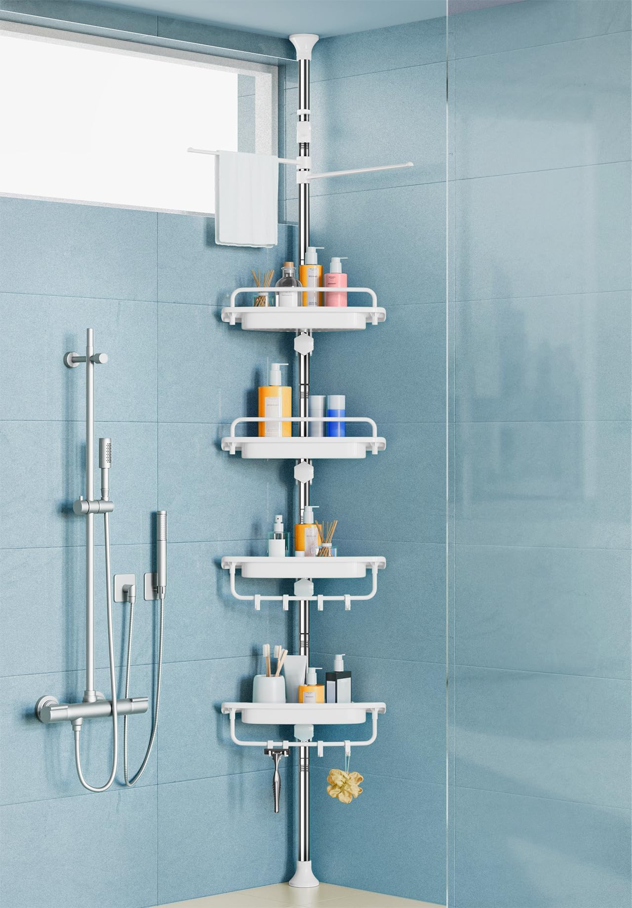 Amazon.com: WSBArt Upgrade Sturdy Shower Caddy Tension Pole Corner ...