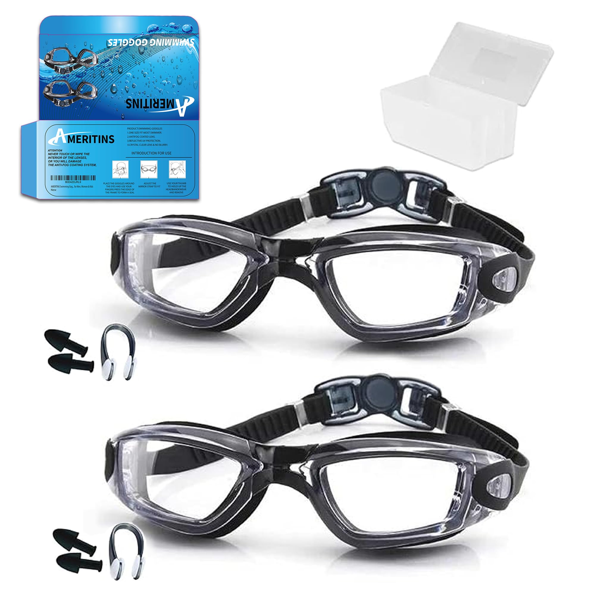 AMERITINS® Swimming Goggles Pack of 2, Anti-Fog Googles Swimming Adults ...