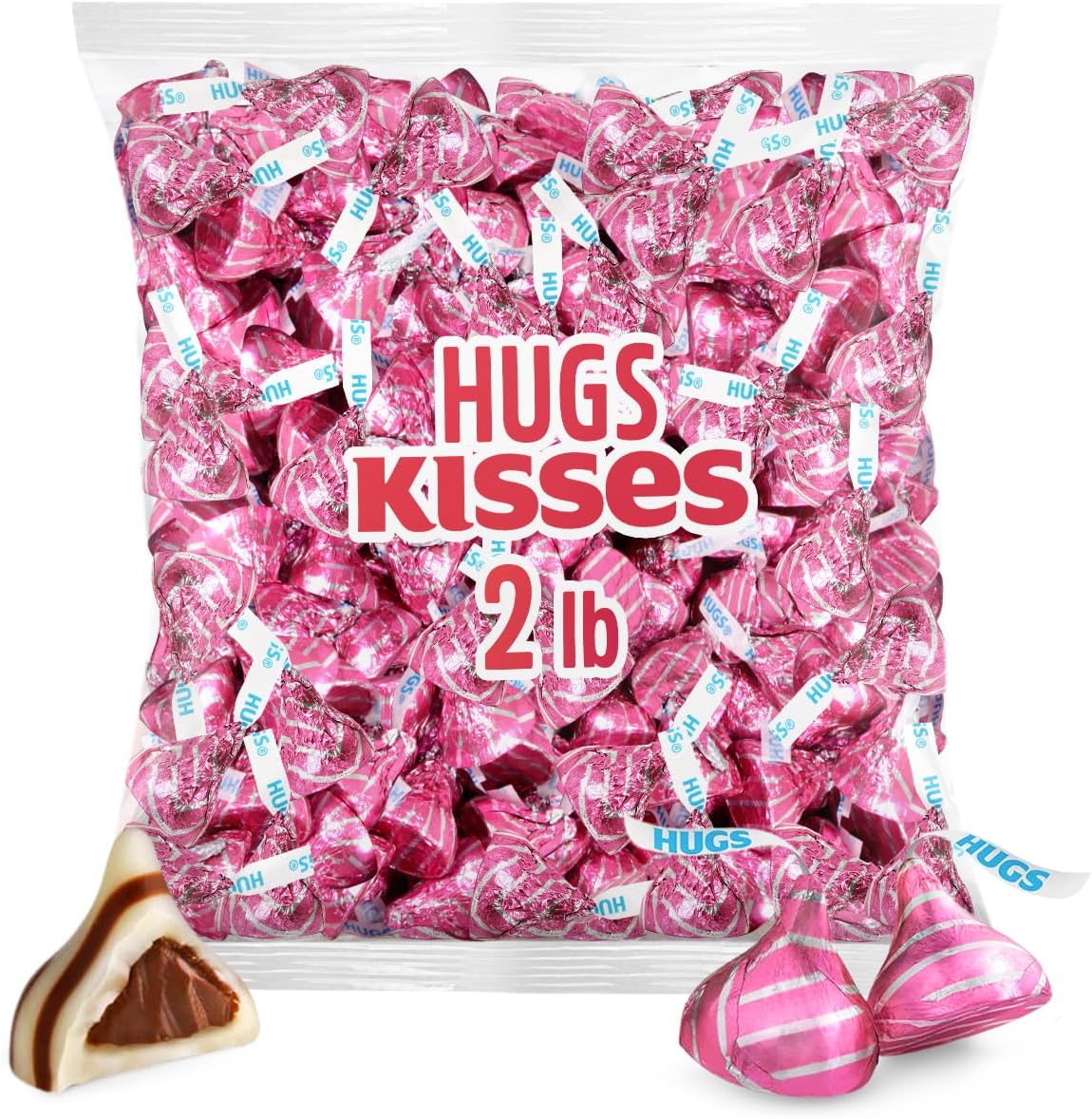 Amazon.com : Hugs Pink Kisses, 2lb Pack of Valentines Candy ...