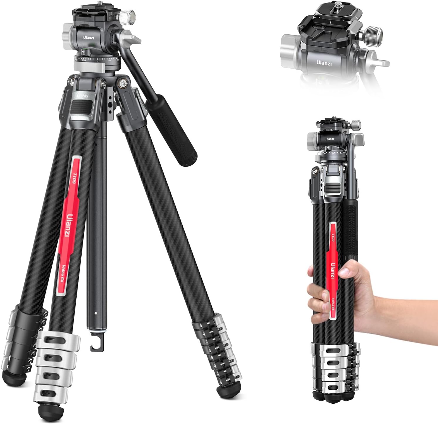 Amazon | Ulanzi MT-60 三脚 カーボン三脚 カメラ三脚 一脚伸縮可変式 3Way雲台 4段階伸縮 トラベル三脚 中心軸付き ローアングル撮影 スマホ三脚 アルカスイス対応 ...