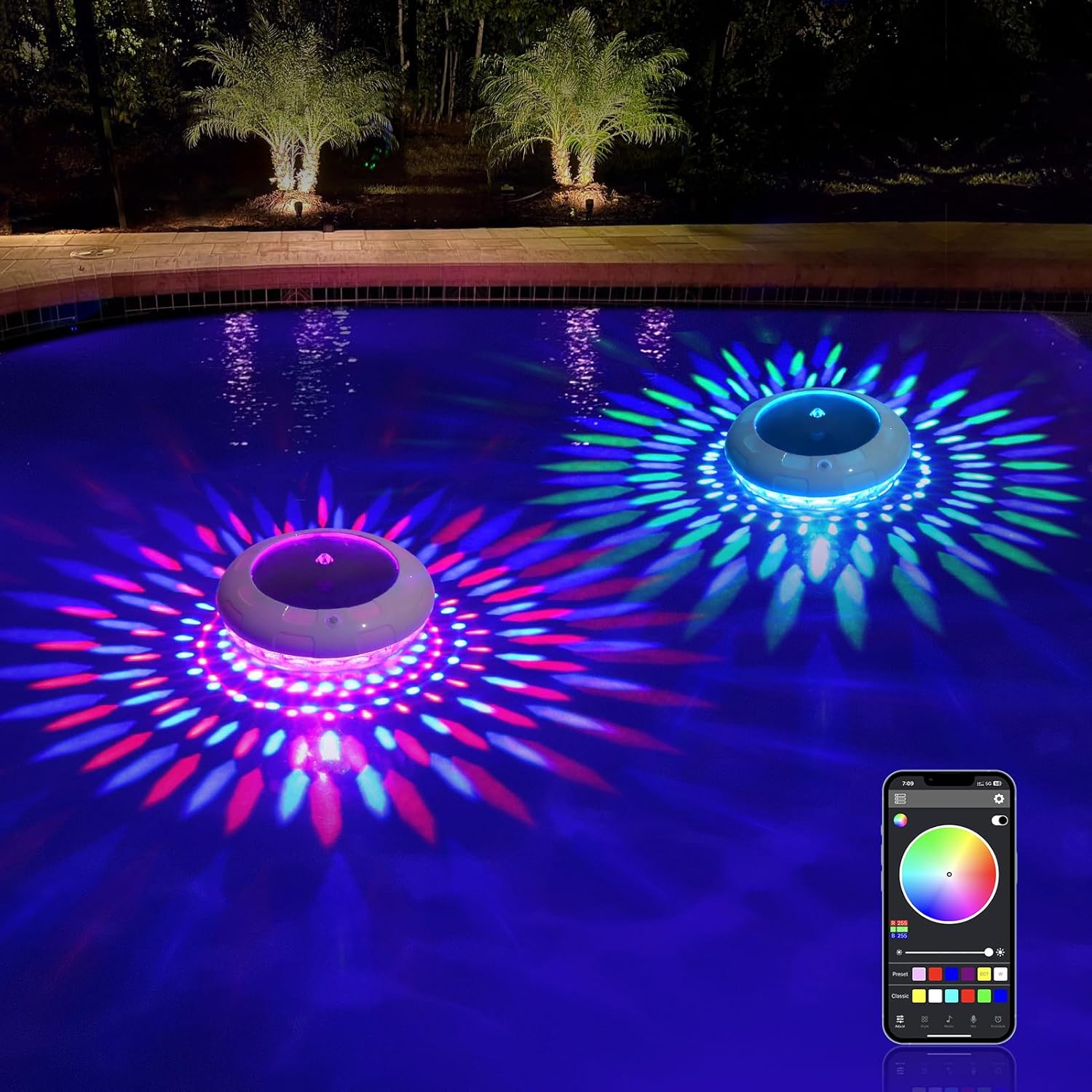 Amazon.com : LENONE Floating Pool Lights with APP, 6.5 Inch Dynamic RGB ...