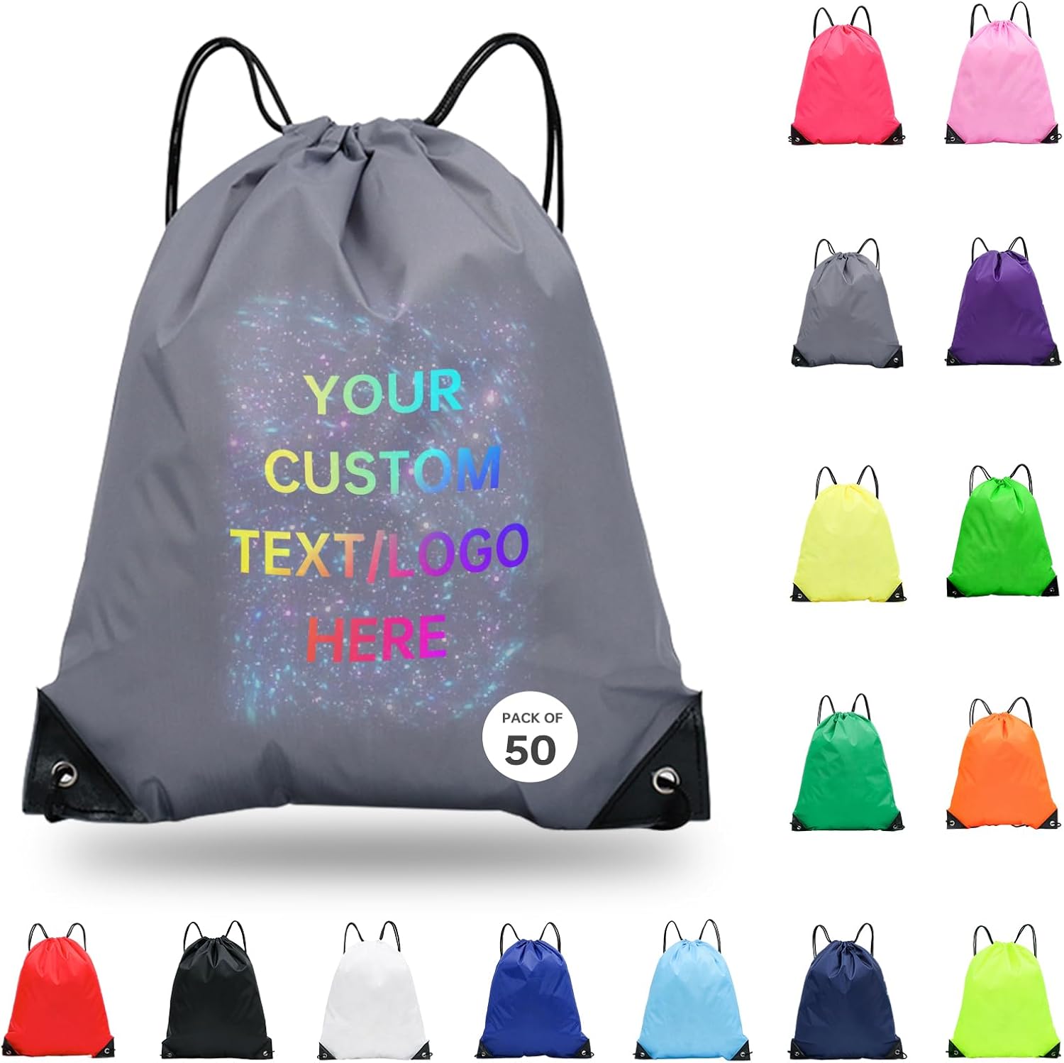 Amazon.com | JEOHLORY pack of 50 Custom Bags With Your Logo,Drawstring ...