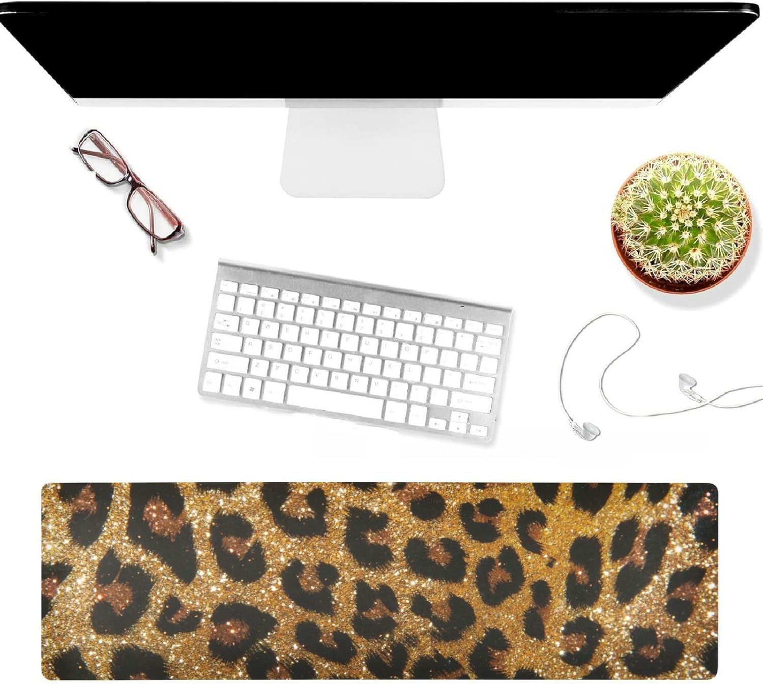 Amazon.com : Leopard Skin Print Desk Mat for Desktop Golden Glitter ...