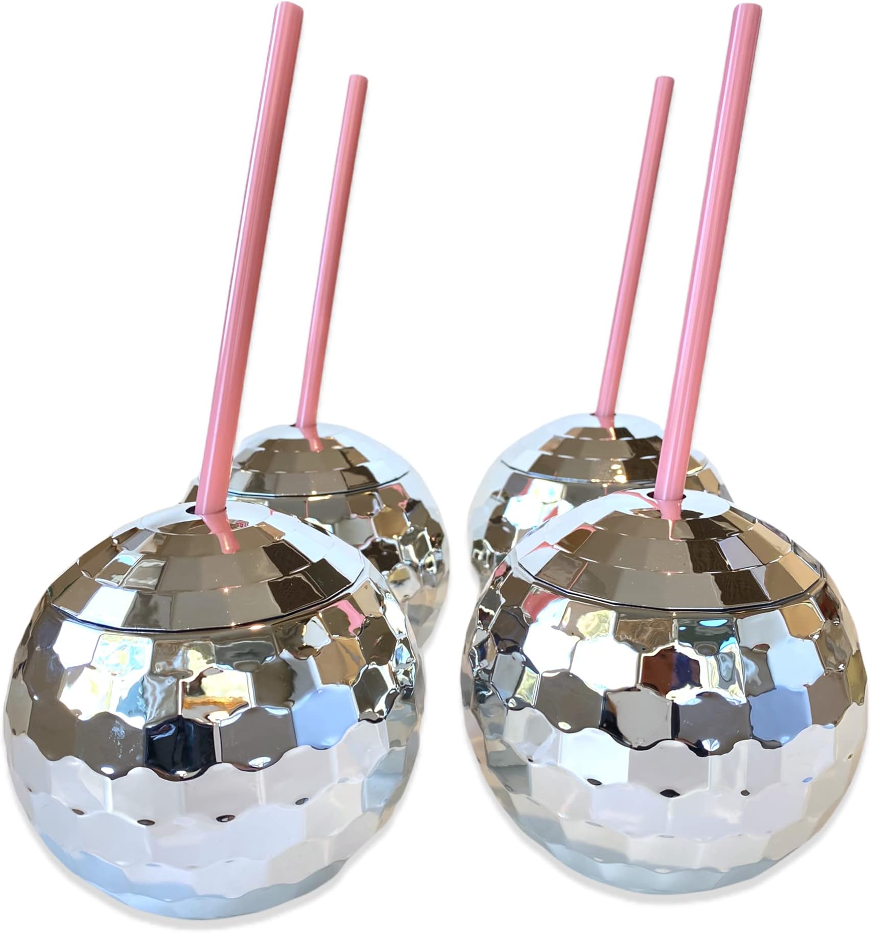 Amazon.com: Disco Ball Cups Pink Straws - Set of 4 Silver 16oz Disco ...