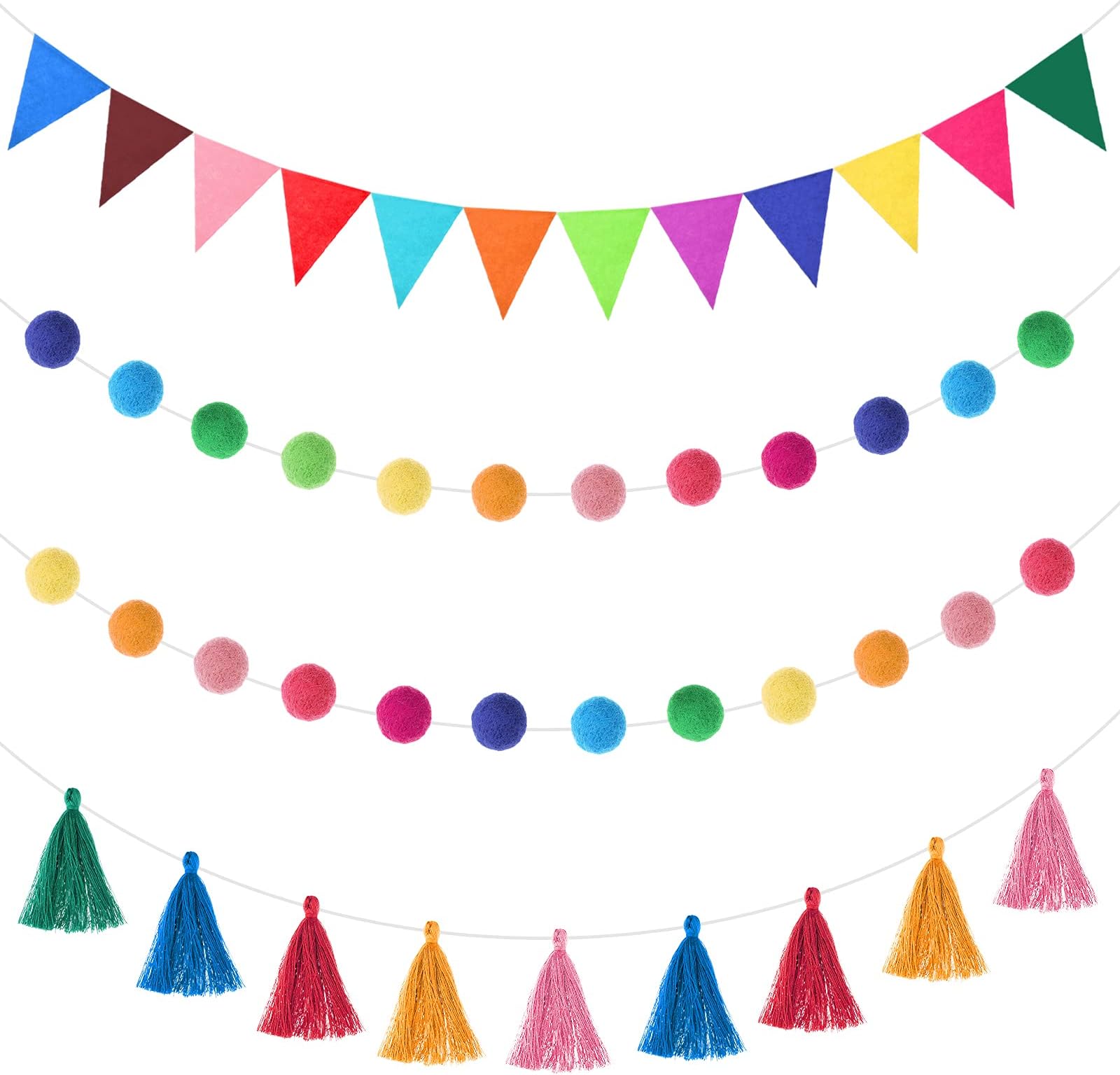 Amazon.com: Kingsnow 2 Pack Rainbow Tassel Garland Colorful Banners ...
