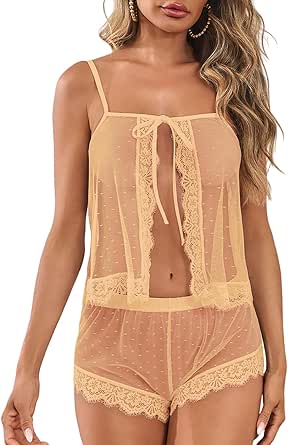 Kolagri Sexy Women Lace Pajamas Lingerie Set High Waist Sheer Sleepwear ...