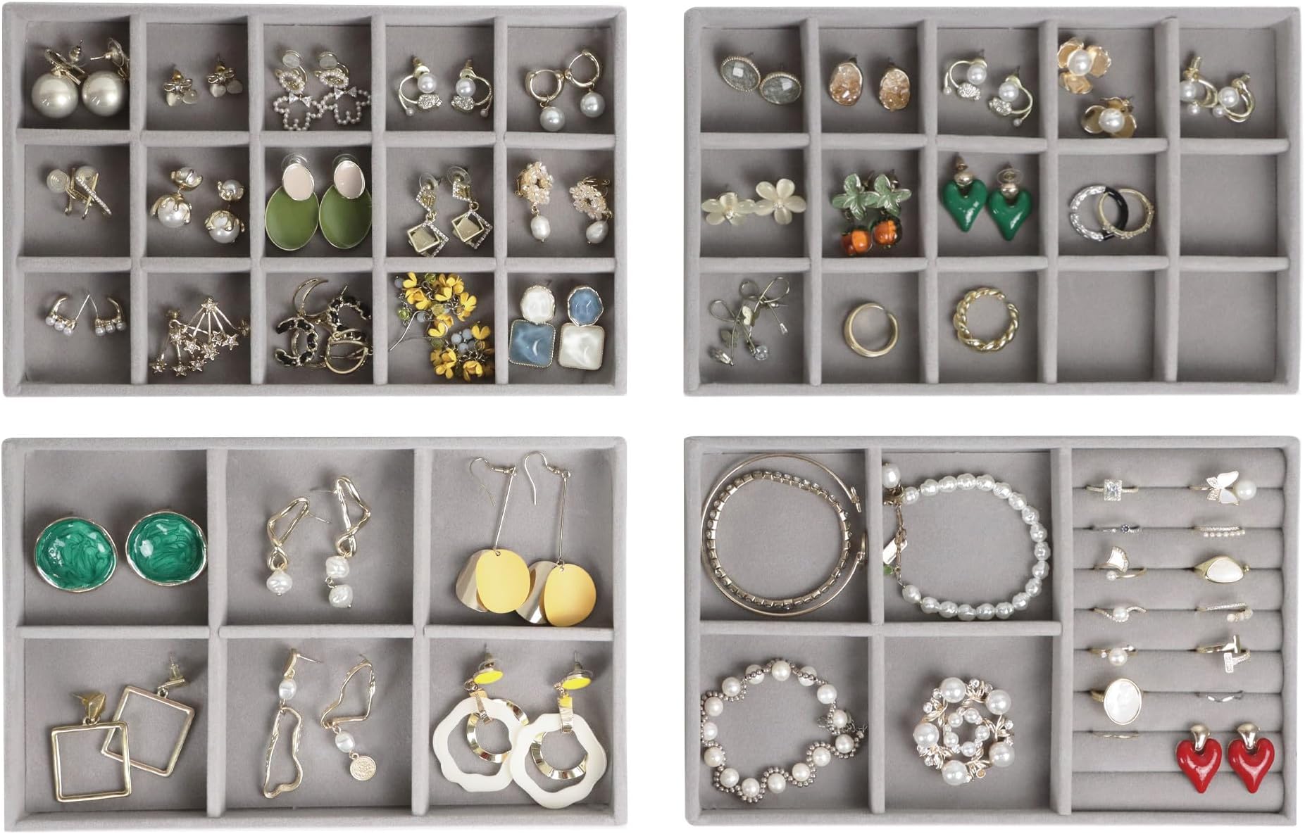 Amazon.com: Set of 4 Stackable Jewelry Trays Organizer, Velvet Earring ...