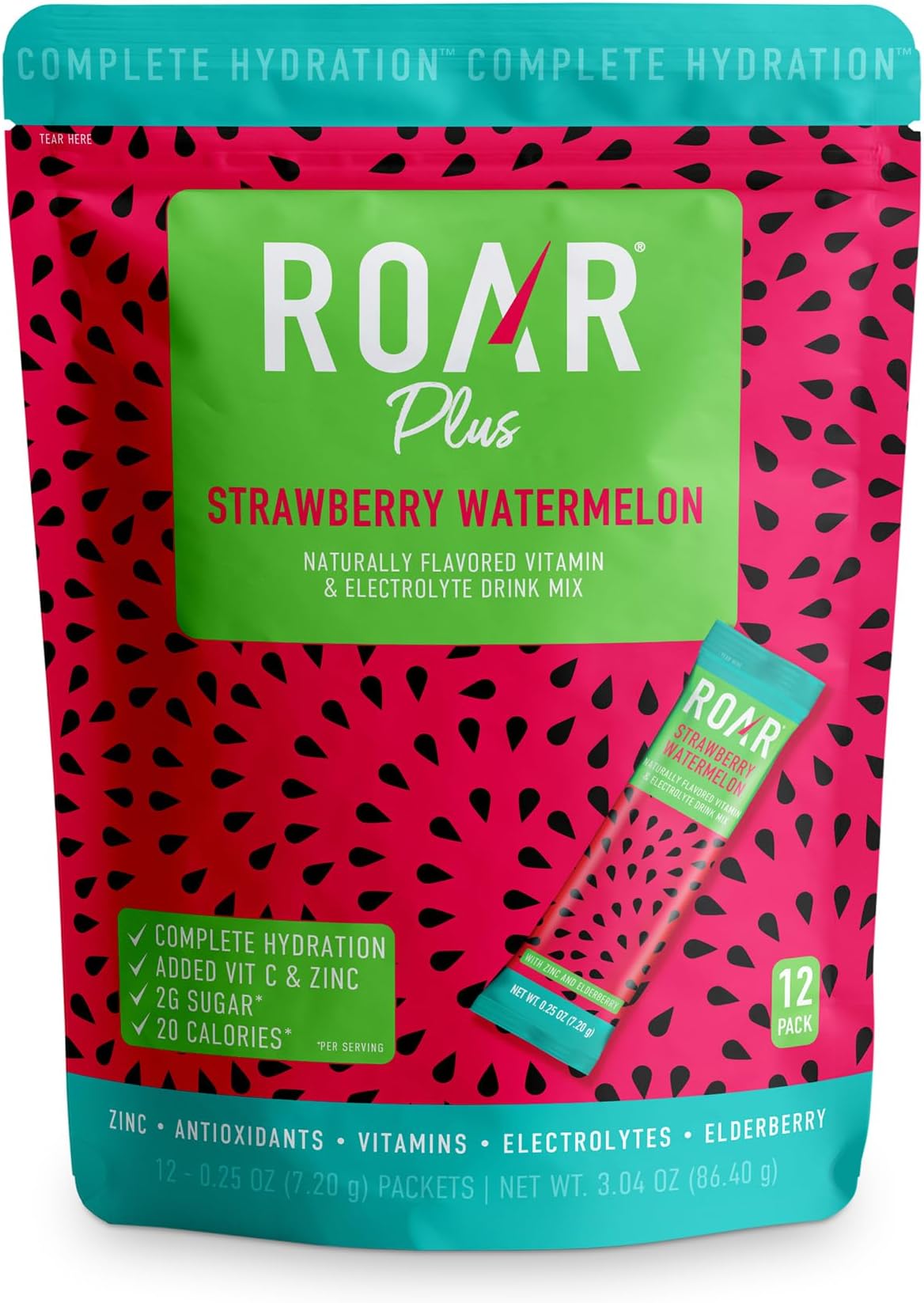 Amazon.com : ROAR Complete Hydration Powder Plus - Hydration Packets with Zinc and Elderberry ...