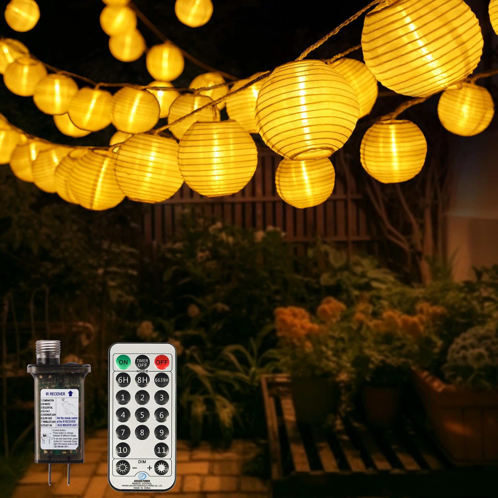 Bright Zeal 20' Long 30 LED Lanterns String Lights Battery Powered ...