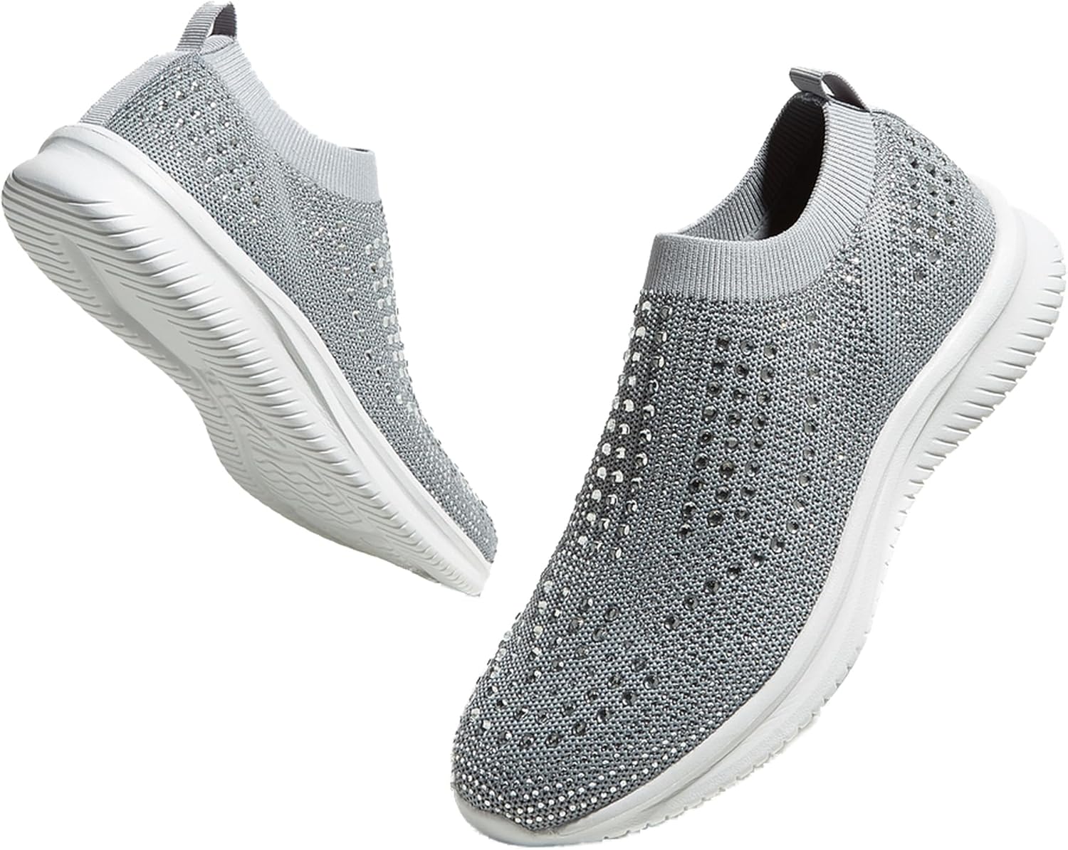 BELOS Women's Rhinestone Mesh Slip On Walking Shoes Fashion Breathable ...