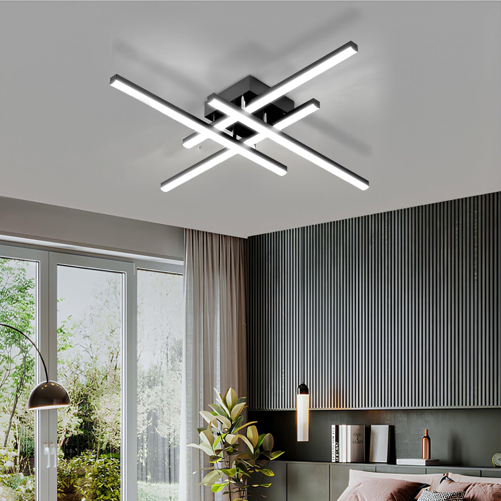 CHYING 6-Light Modern LED Ceiling Light, Geometric Rectangular 37inch ...