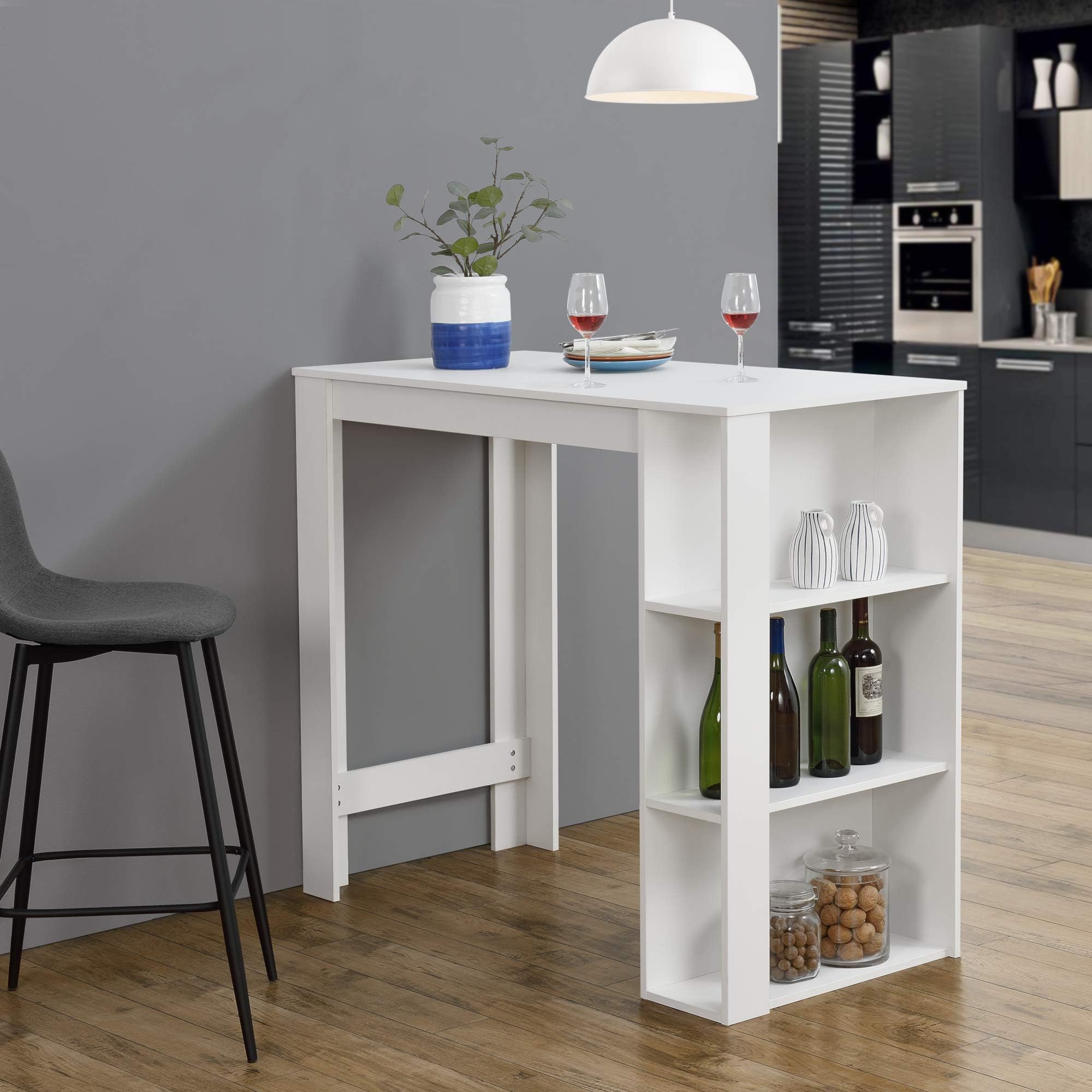 IDMarket - Table de Bar Barth 2 à 4 Personnes Bois Blanc Plateau Gris ...