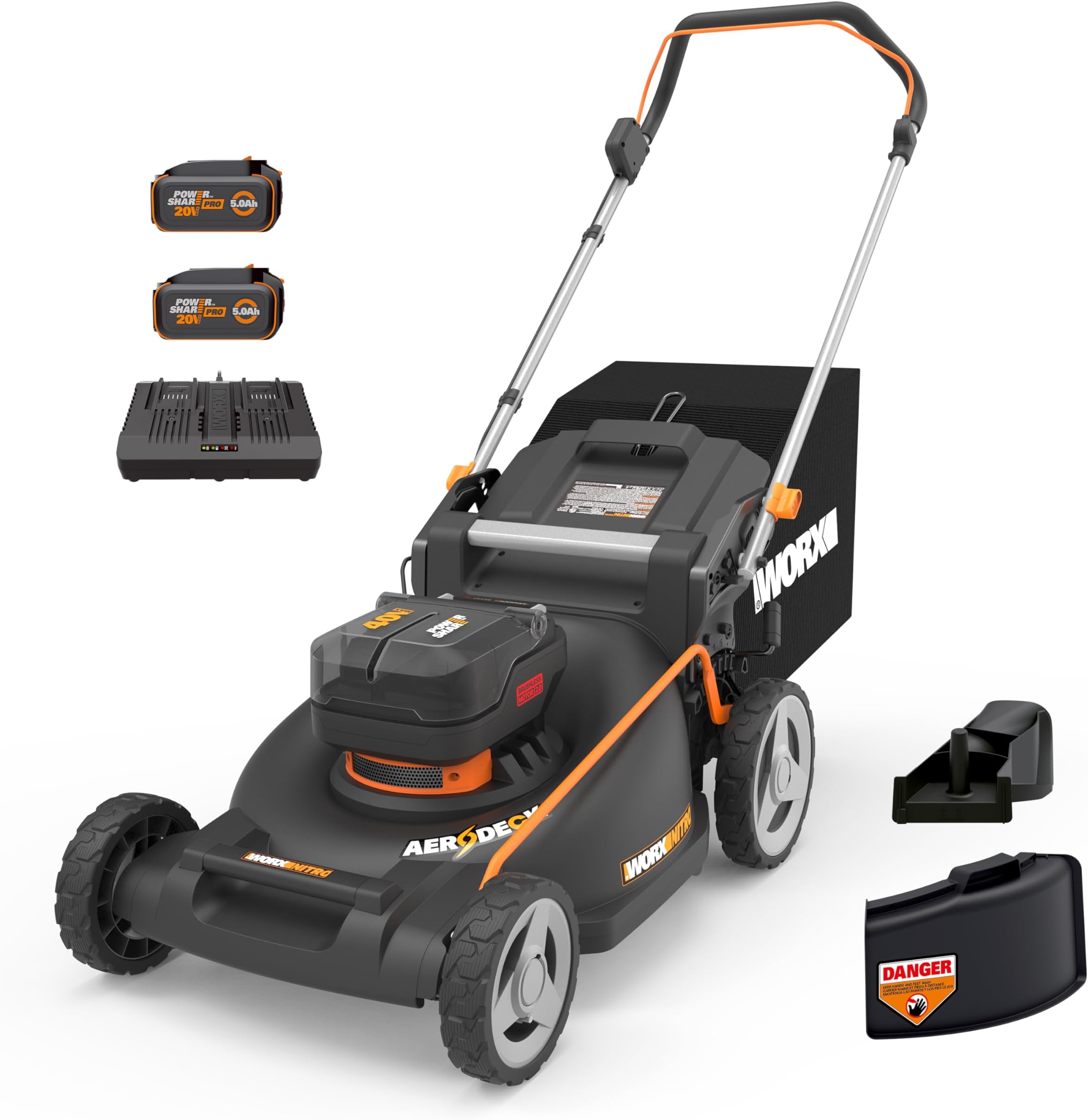 Amazon.com : WORX Nitro 40V 21" Push Lawn Mower w/Aerodeck & Intellicut ...
