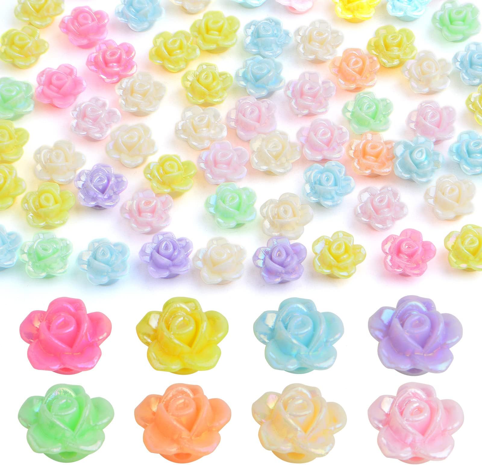 Amazon.com: 200 Pieces 12 mm Acrylic Rose Flower Beads Random Mixed AB ...